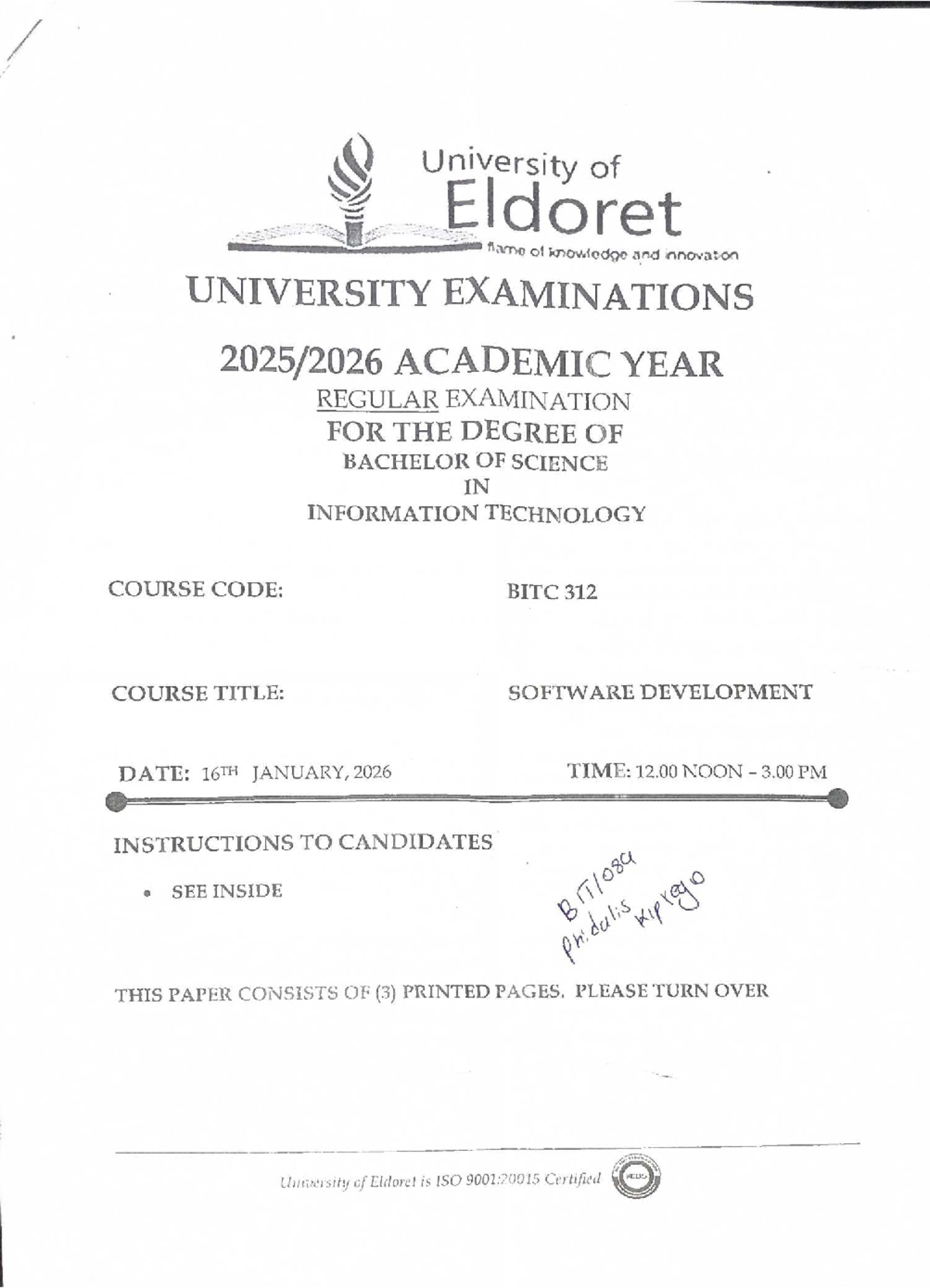 BITC 312 Software Development Past Exam Paper - Jan 2026 - Studocu