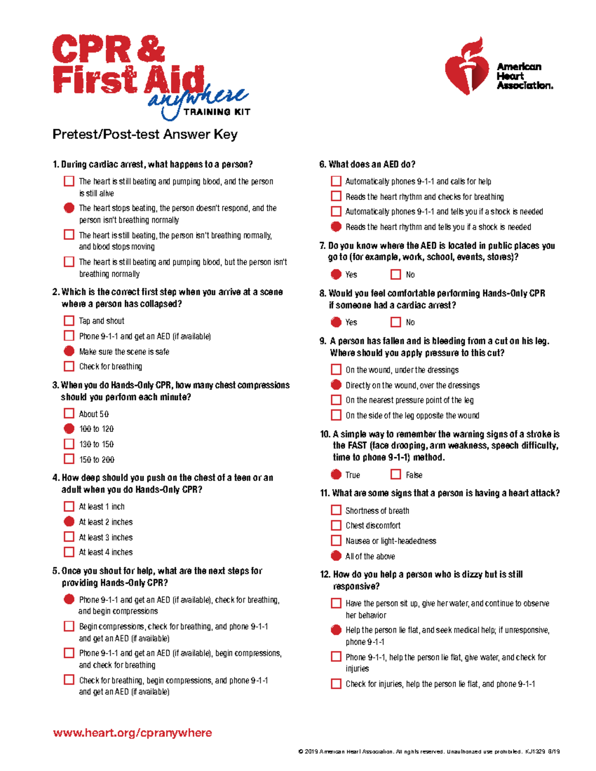 CPR First Aid Anywhere Answer Key (KJ1329) - Studocu