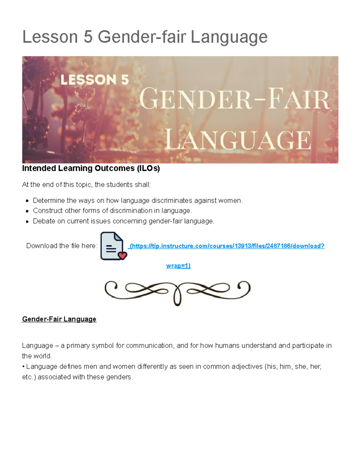 Lesson 5 Gender-fair Language GEE 001B - GE Elective 1 - Gender and ...