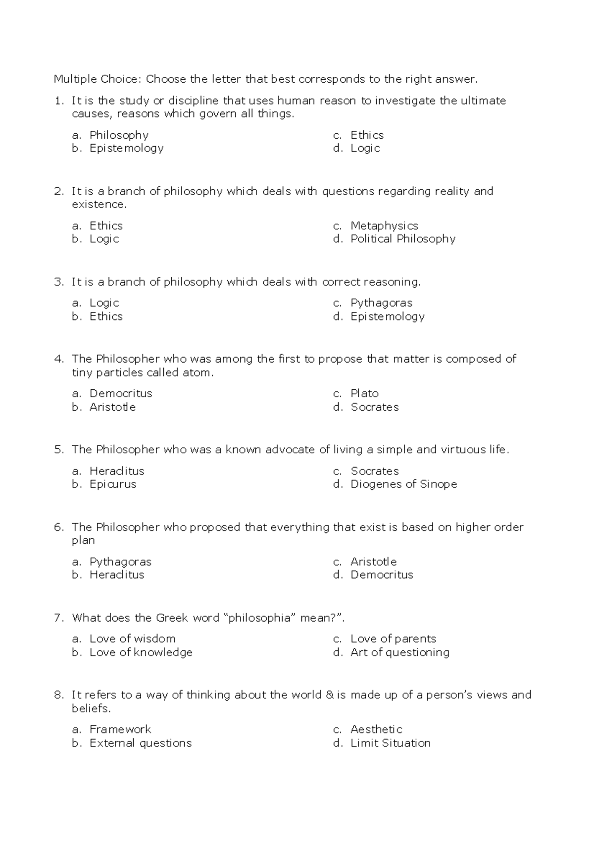 Reviewer 1 - Multiple Choice: Choose the letter that best corresponds ...