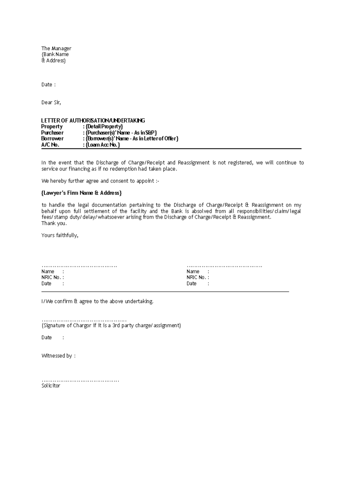 LOA&LU - Sample Letter of Authorisation & Undertaking Template - Studocu