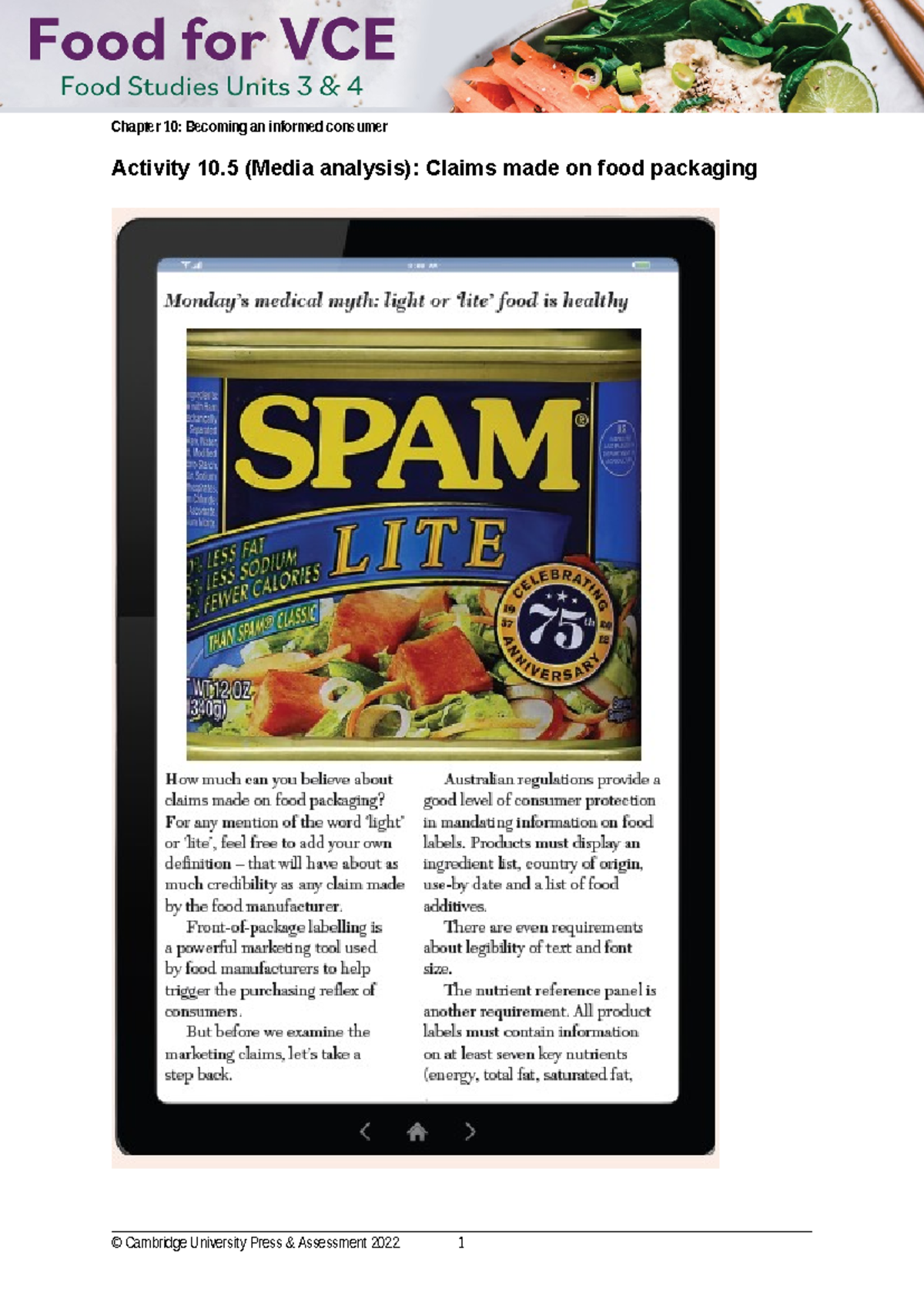 Activity 10.5: Media Analysis of Food Packaging Claims - Chapter 10 ...