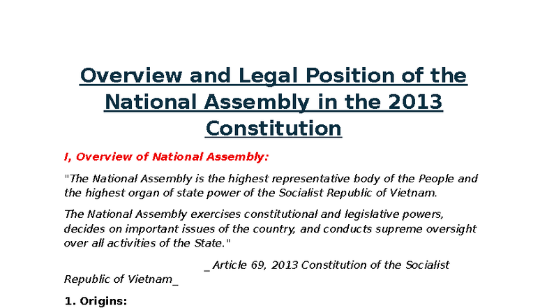 Legal Overview of the National Assembly in the 2013 Constitution (PLDC ...