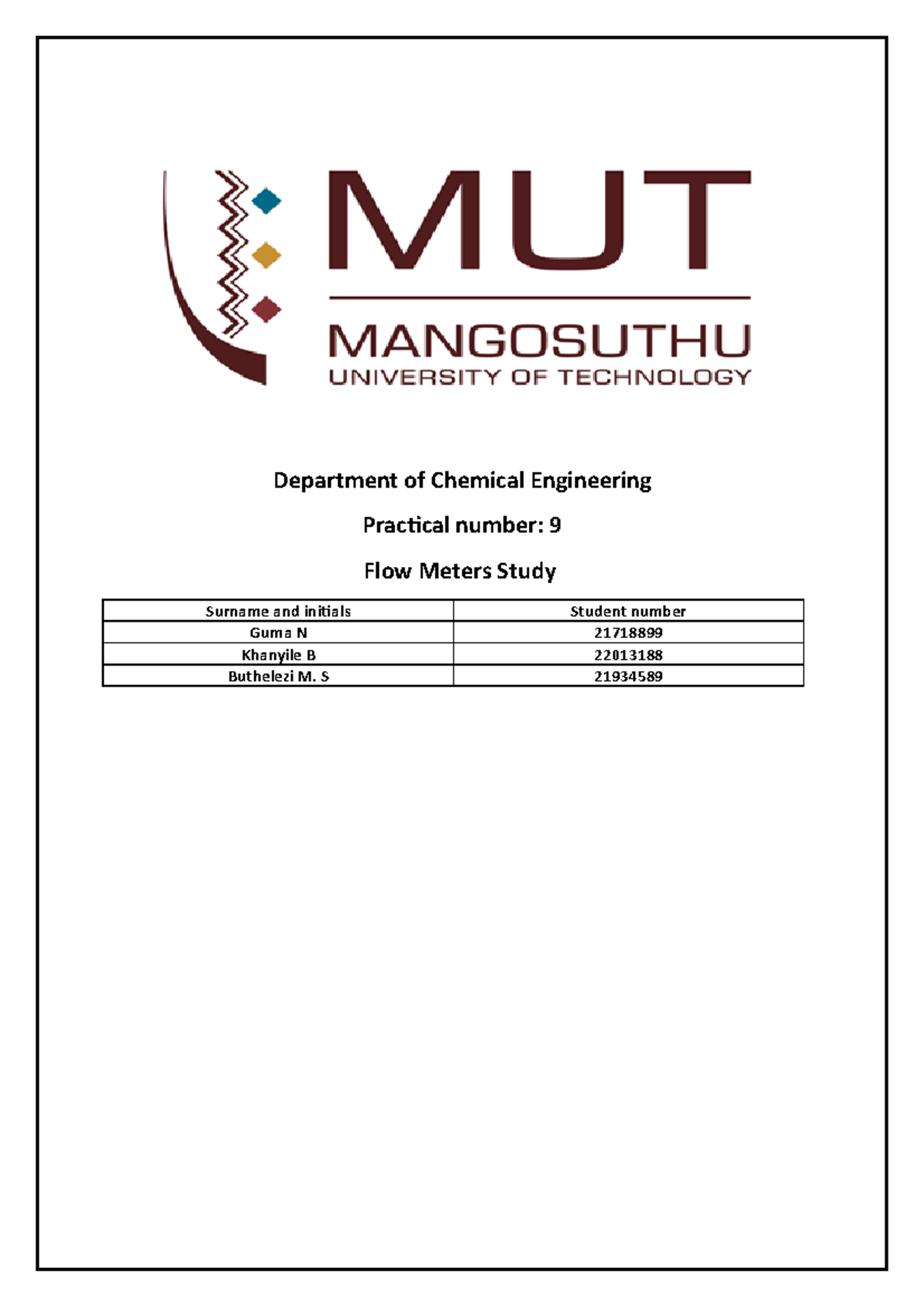 Flow Meters Study Report: Practical #9 in Chemical Engineering - Studocu