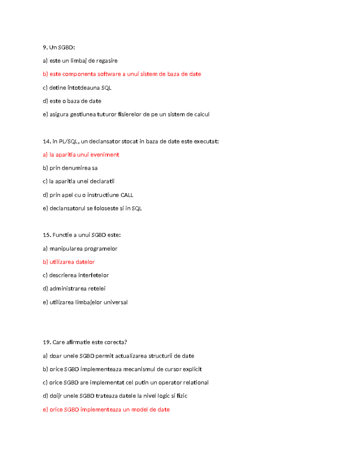 Grile PL/SQL - Examen Final 2023 - Studocu