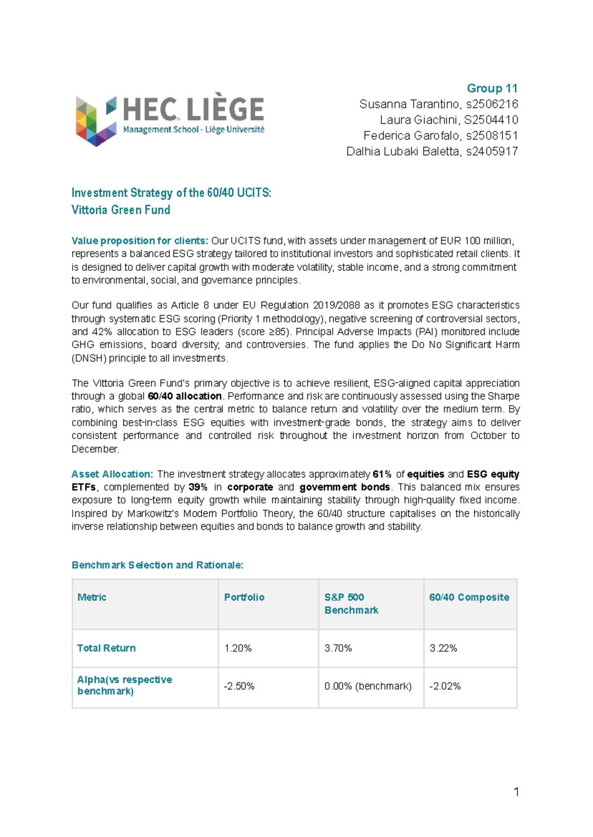 Executive Summary: Investment Strategy of UCITS - Vittoria Green Fund ...