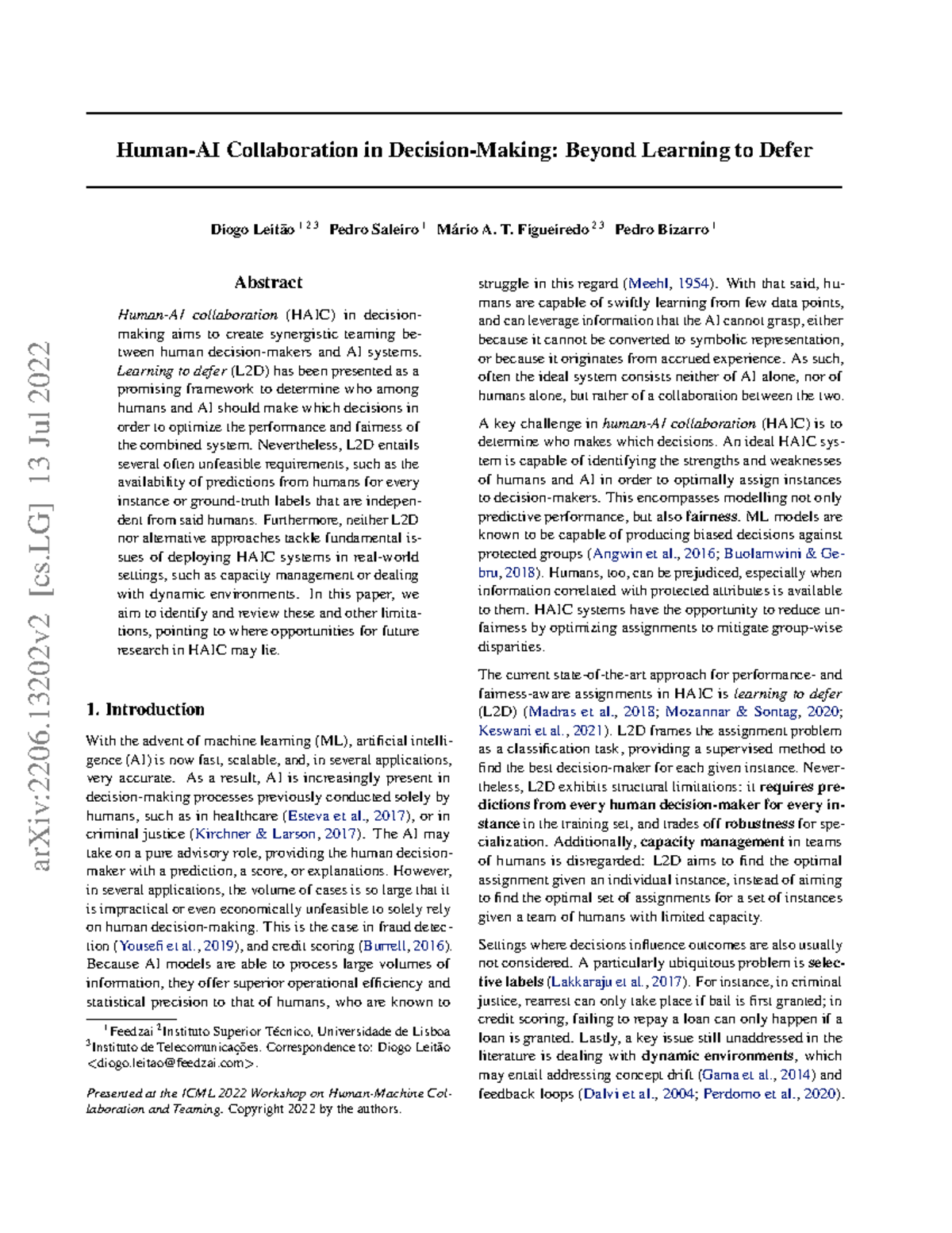 Collaboration in HAIC: Challenges of Learning to Defer (ICML-HMCa 2022 ...