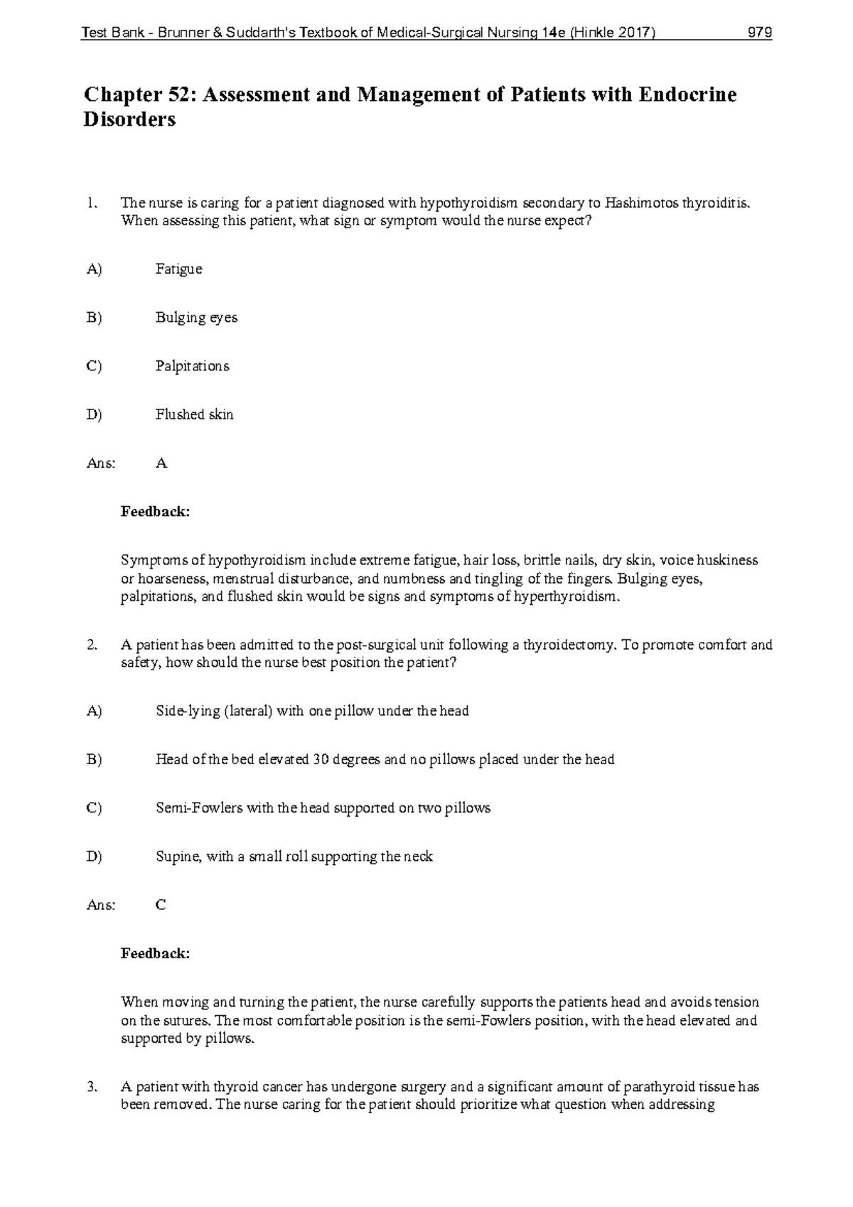 Ch 52 - Endocrine Disorders Test Bank: Key Concepts & Questions - Studocu