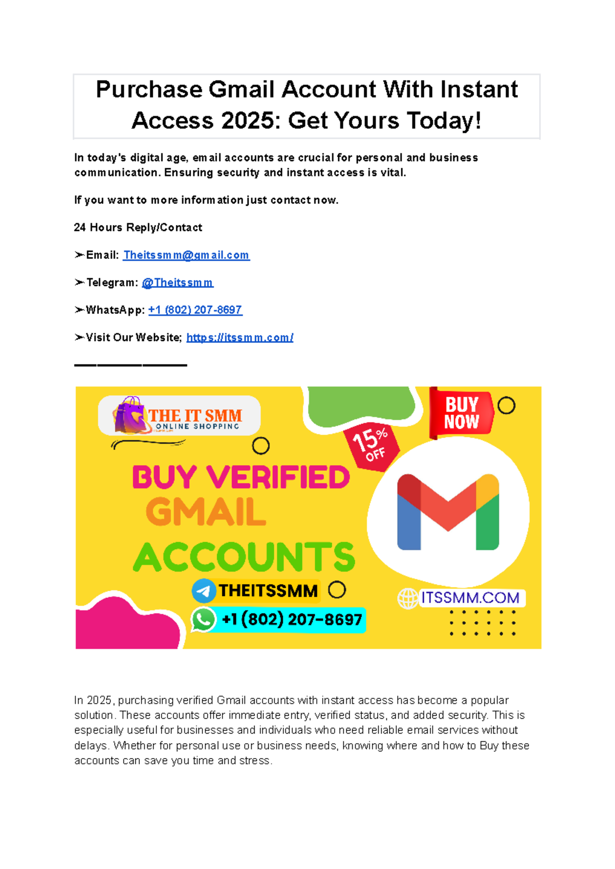 Purchase Gmail Account With Instant Access 2025 Get Yours Today ...