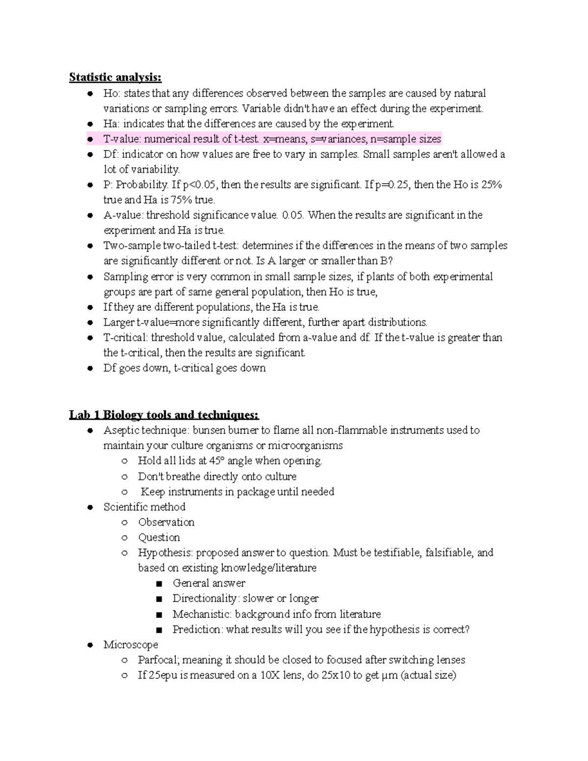 Biology 108 Lab Exam Review: Key Concepts and Techniques - Studocu
