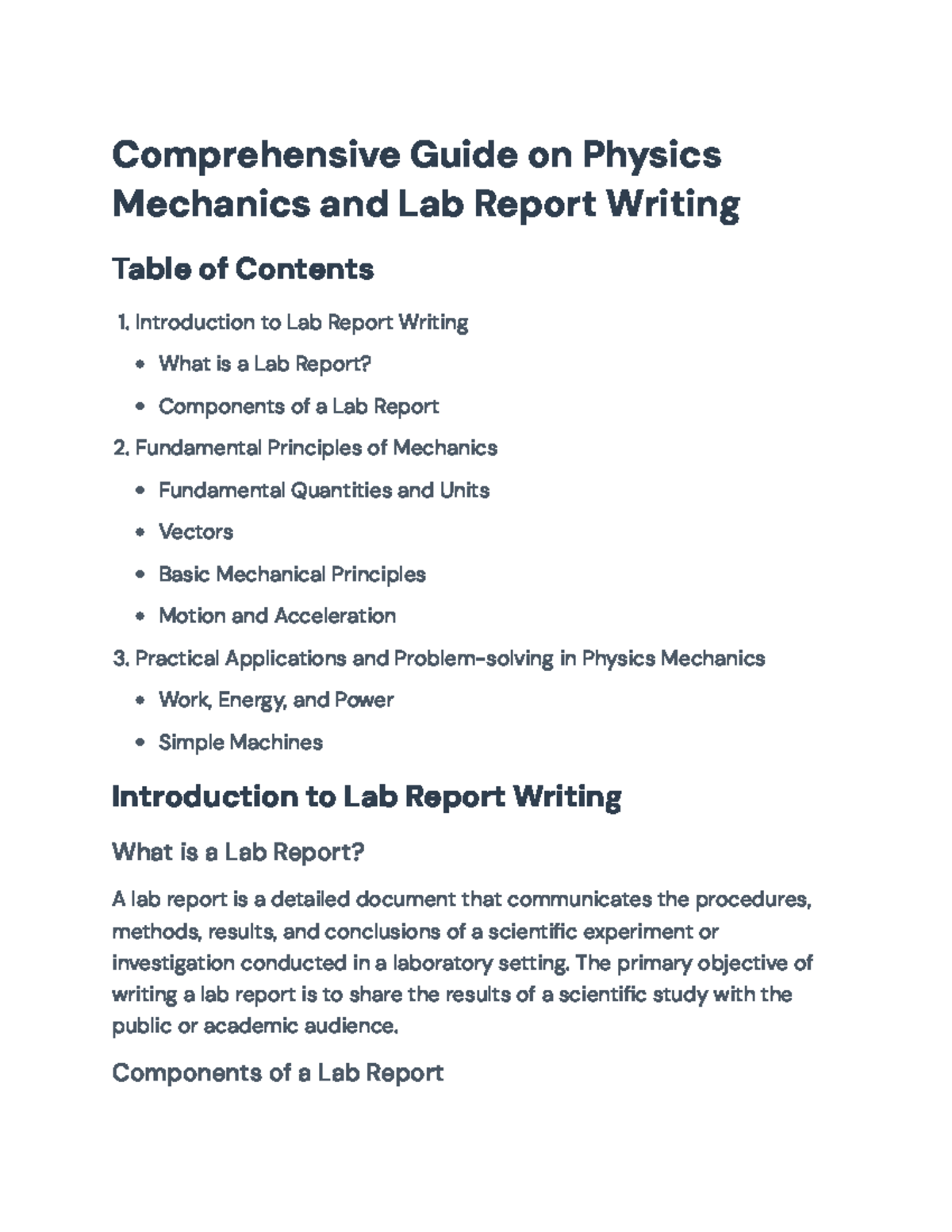 Comprehensive Guide on Physics Mechanics and Lab Report Writing - The ...