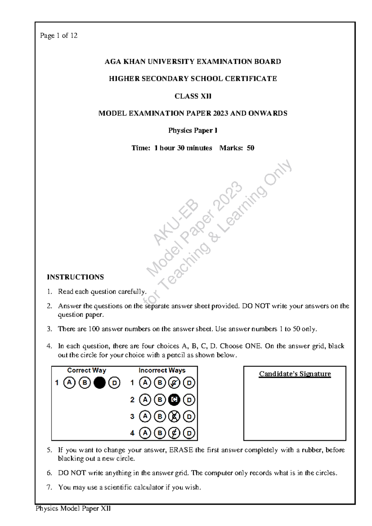 Physics Model Paper XII (Paper I) - 2023 Exam - Studocu