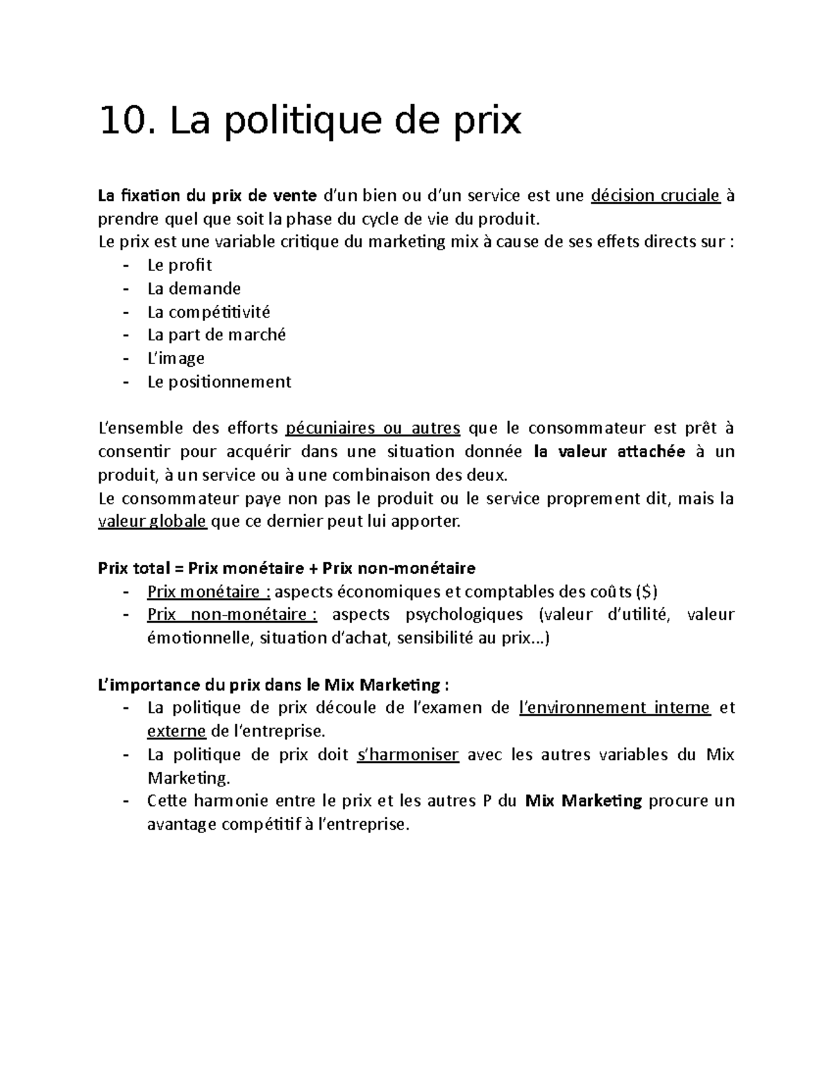 Chap 10: Politique de prix - 10. La politique de prix La fixation du ...