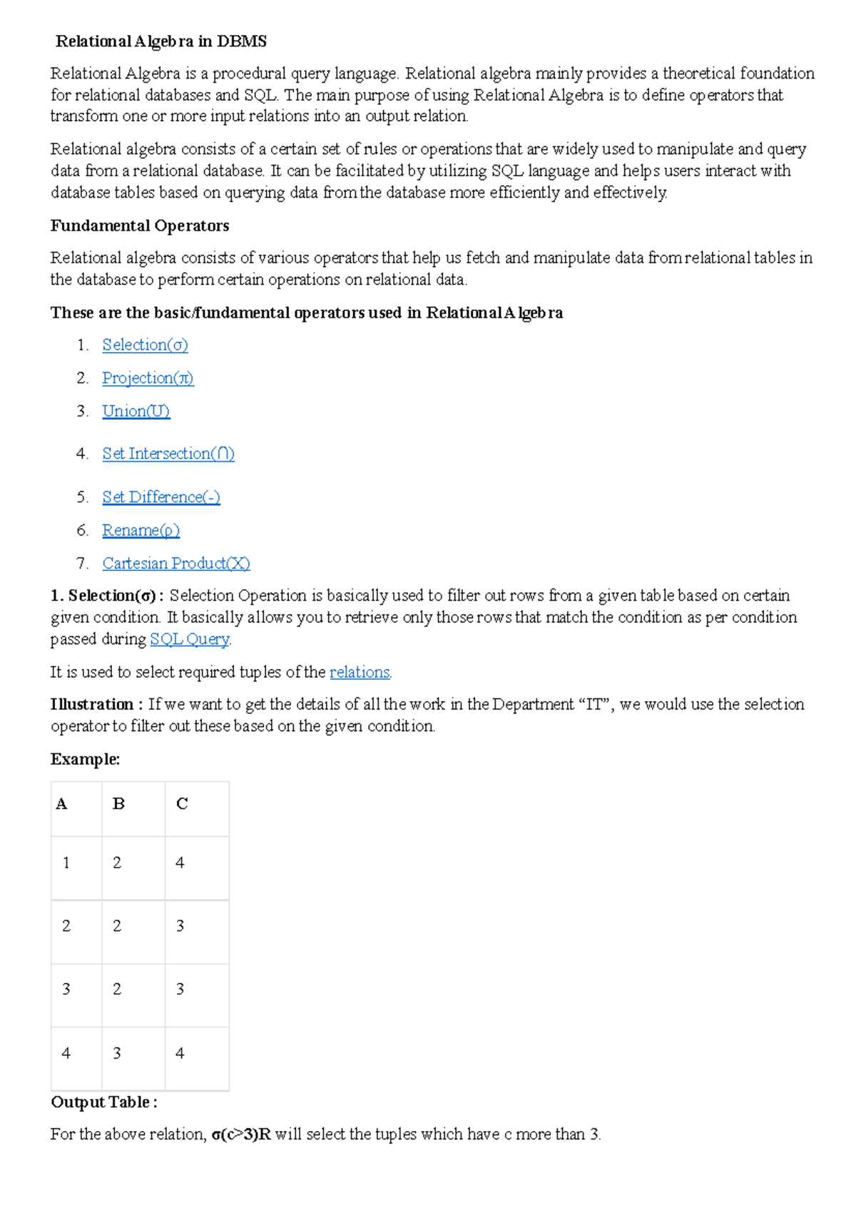 Relational Algebra & Calculus in DBMS: Key Operators Explained - Studocu
