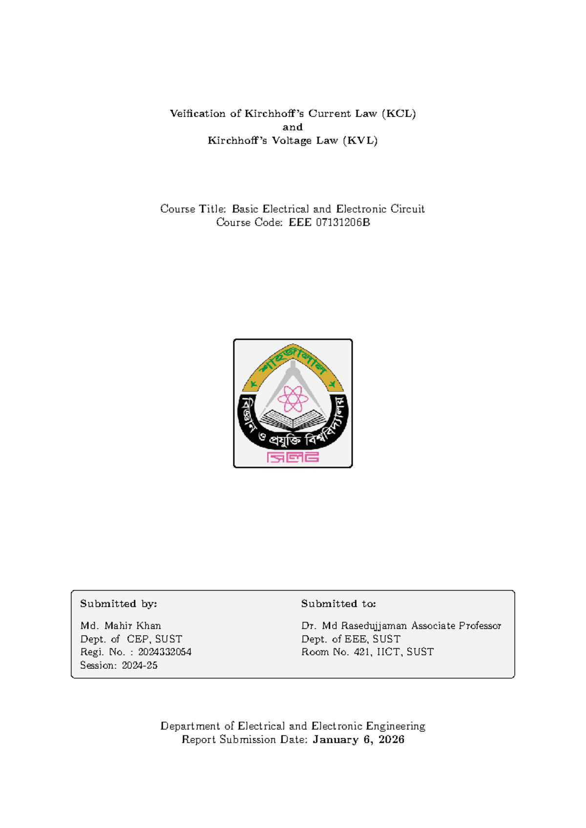Verification of KCL and KVL in Basic Electrical Circuits (07131206B ...