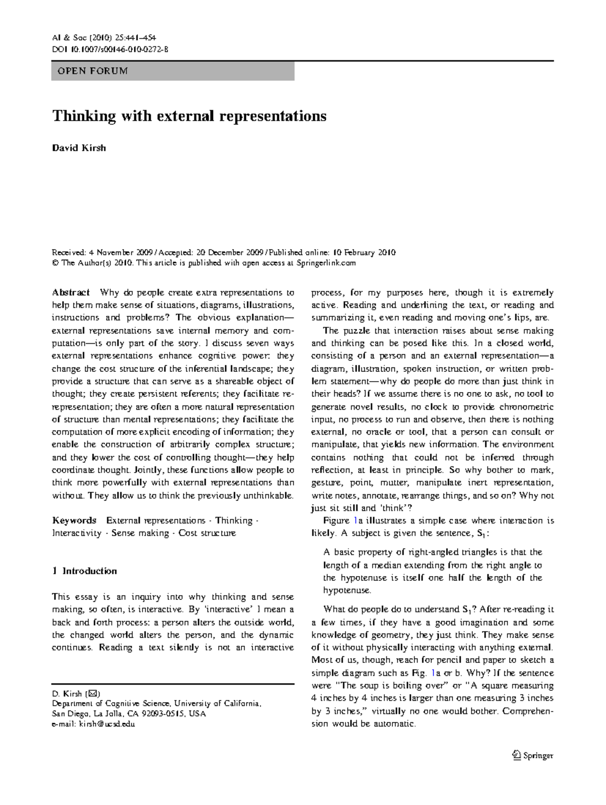 Thinking with External Representations: Insights from Cognitive Science ...