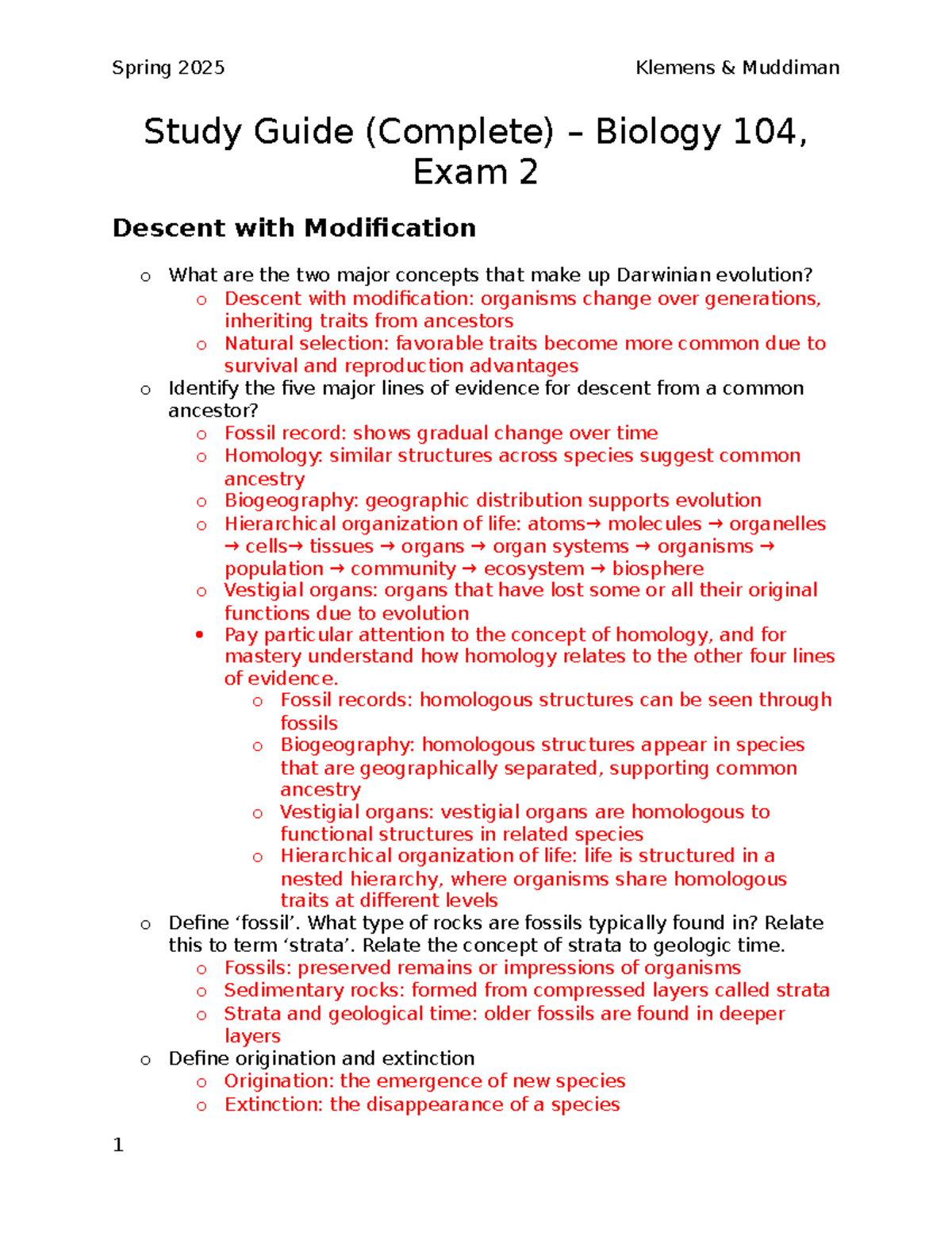 Biology 104 Study Guide: Phylogeny, Evolution, and Natural Selection ...