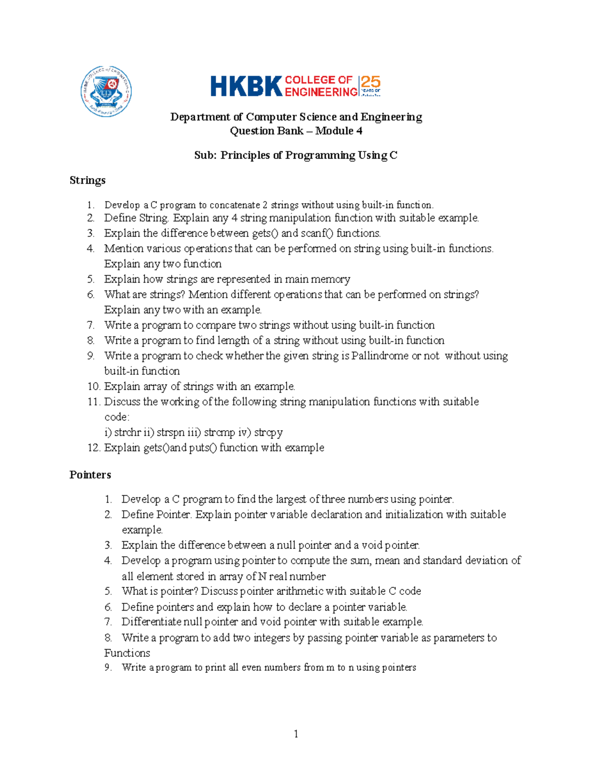 Question Bank - POP String - Department of Computer Science and ...