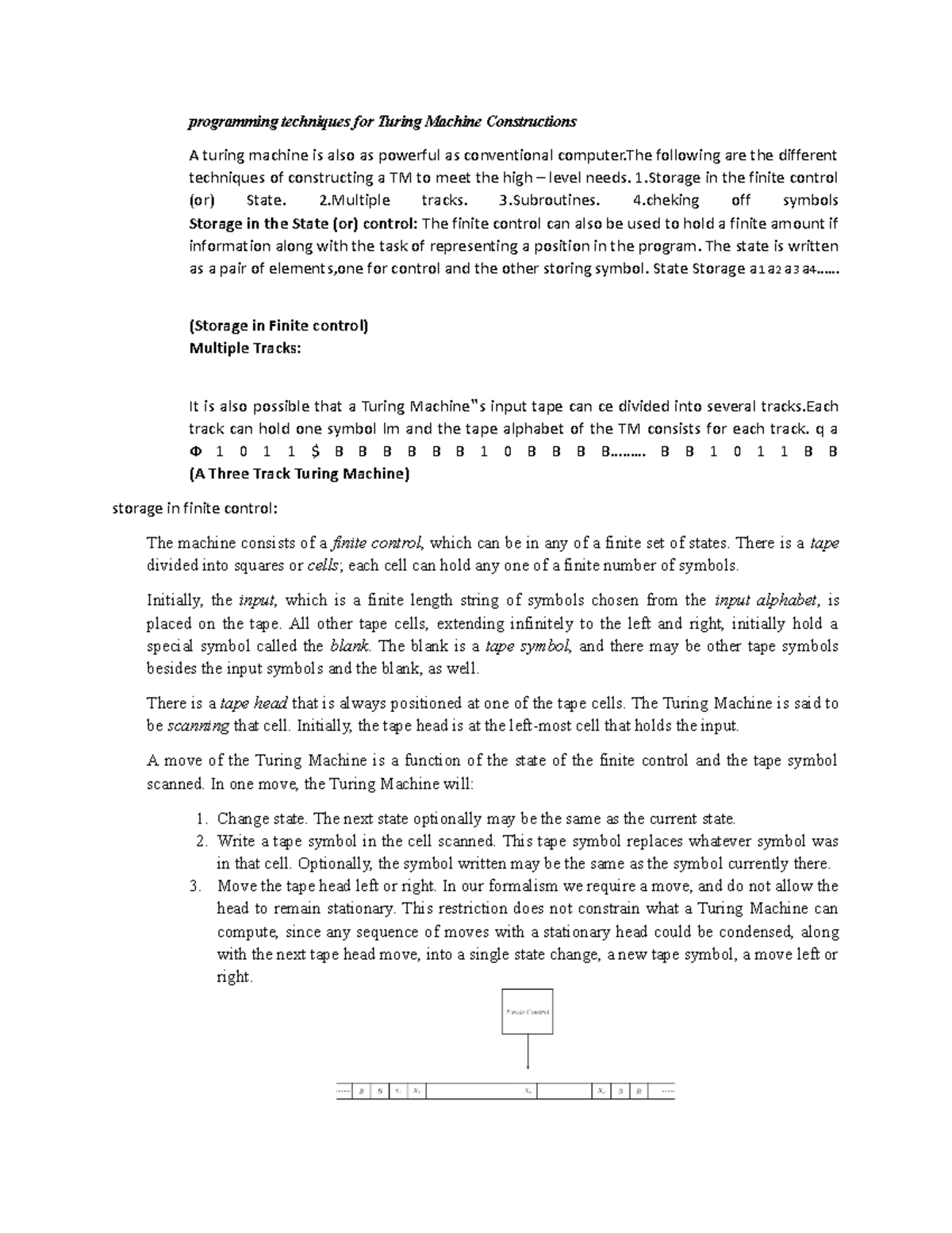 Programming Techniques for Turing Machines (TM) in Comp Sci - Studocu