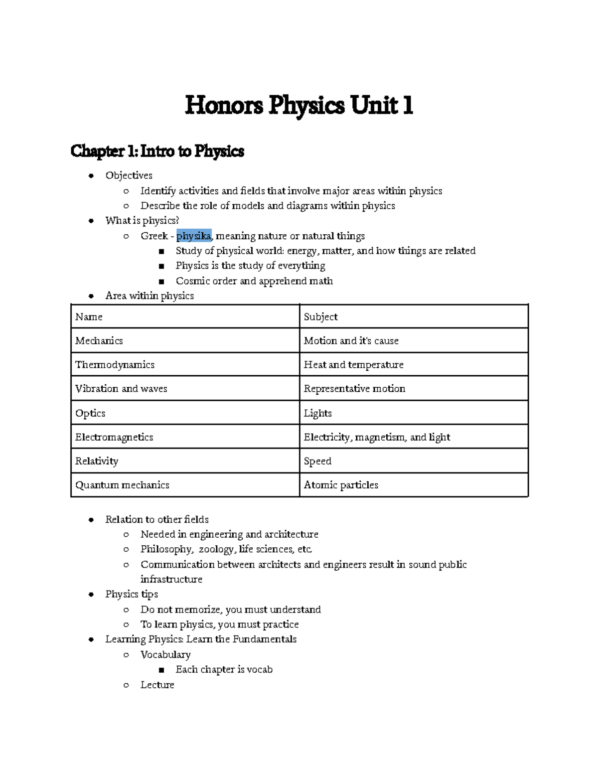 Unit 1 - Honors Physics - Basics like converting units and scientific notiation - Honors Physics ...