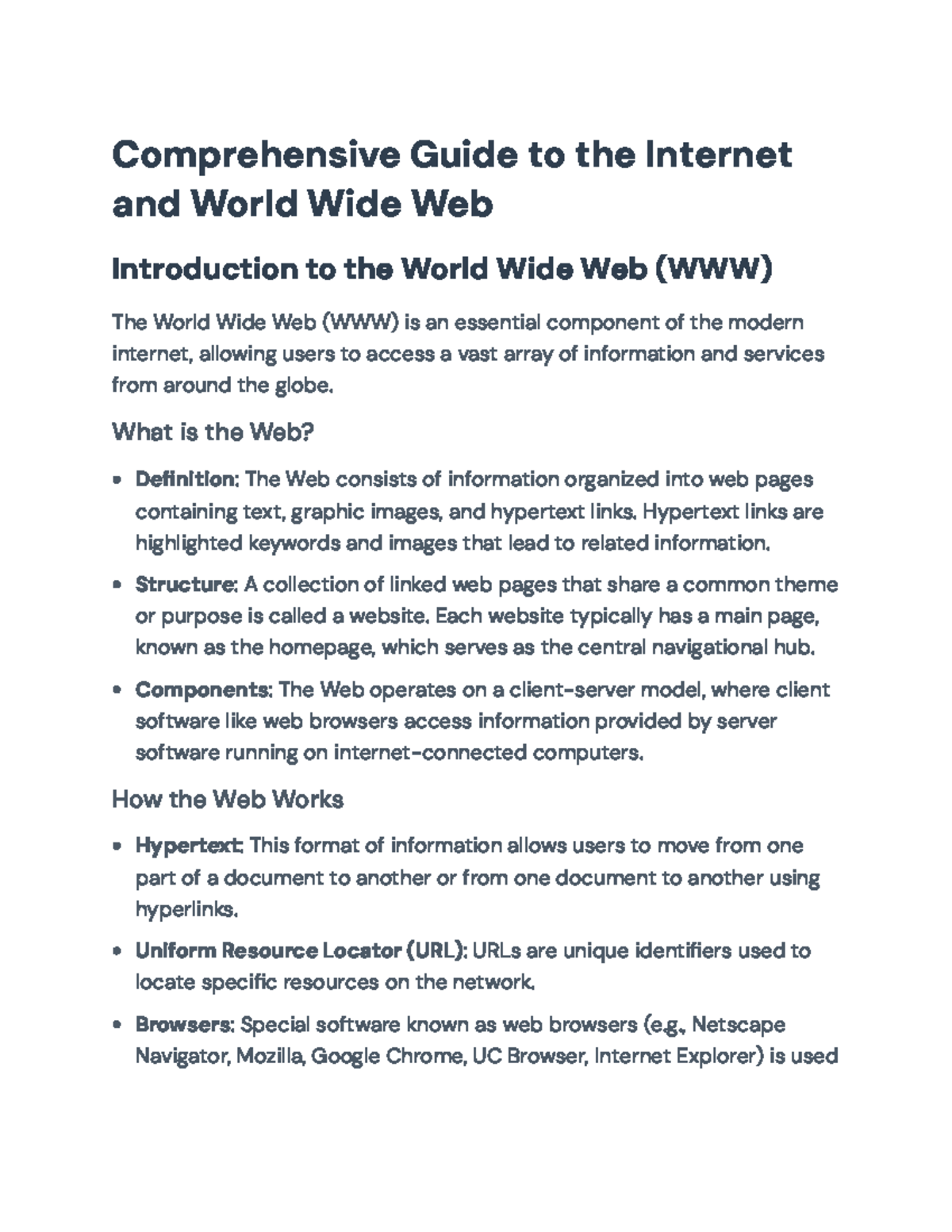 Comprehensive Introduction to the Internet and World Wide Web (CS101 ...