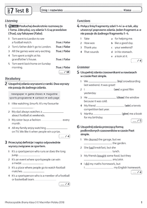 Test A kl. 5 unit 6 - test a kl.5 brainy 6 - UNIT 6 Test A Imię i ...
