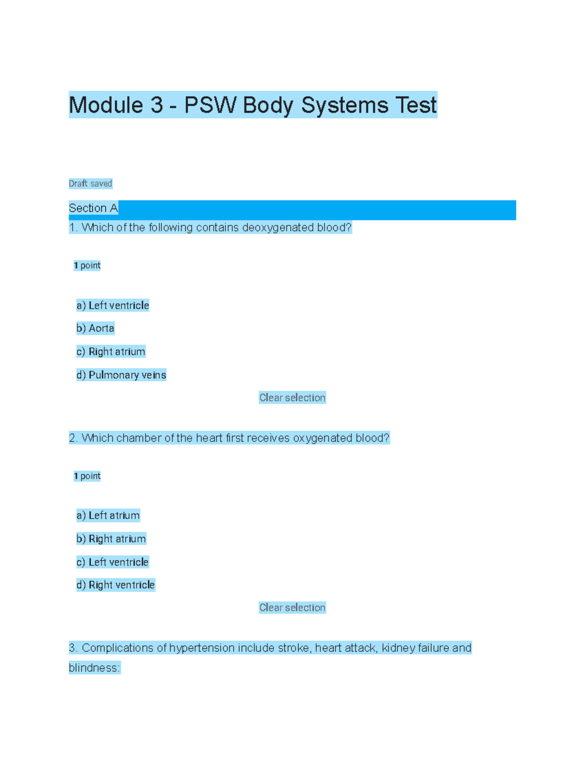 Module 3 - PSW Body Systems Test Review and Questions Guide - Studocu