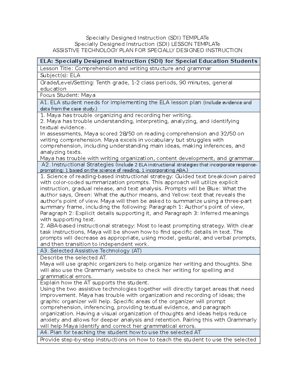 D760 Specially Designed Instruction (SDI) Lesson Plan Template - Studocu