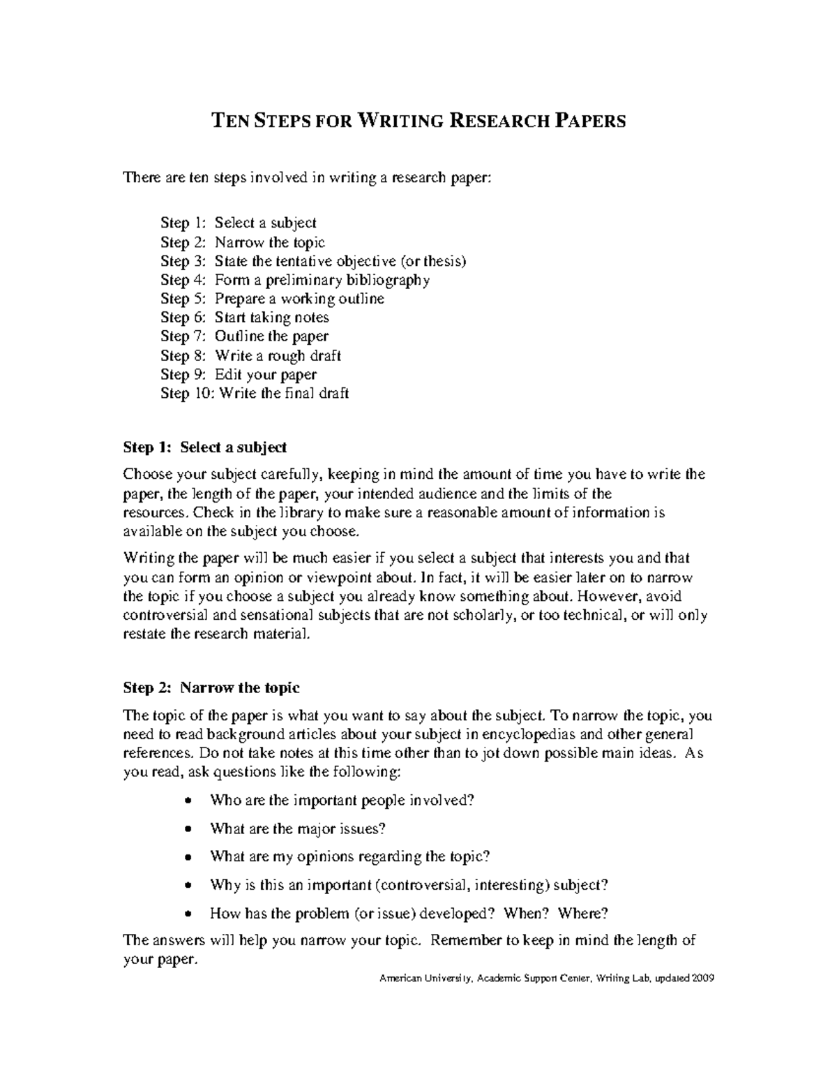 TEN STEPS TO WRITING RESEARCH PAPERS: A GUIDE - Studocu