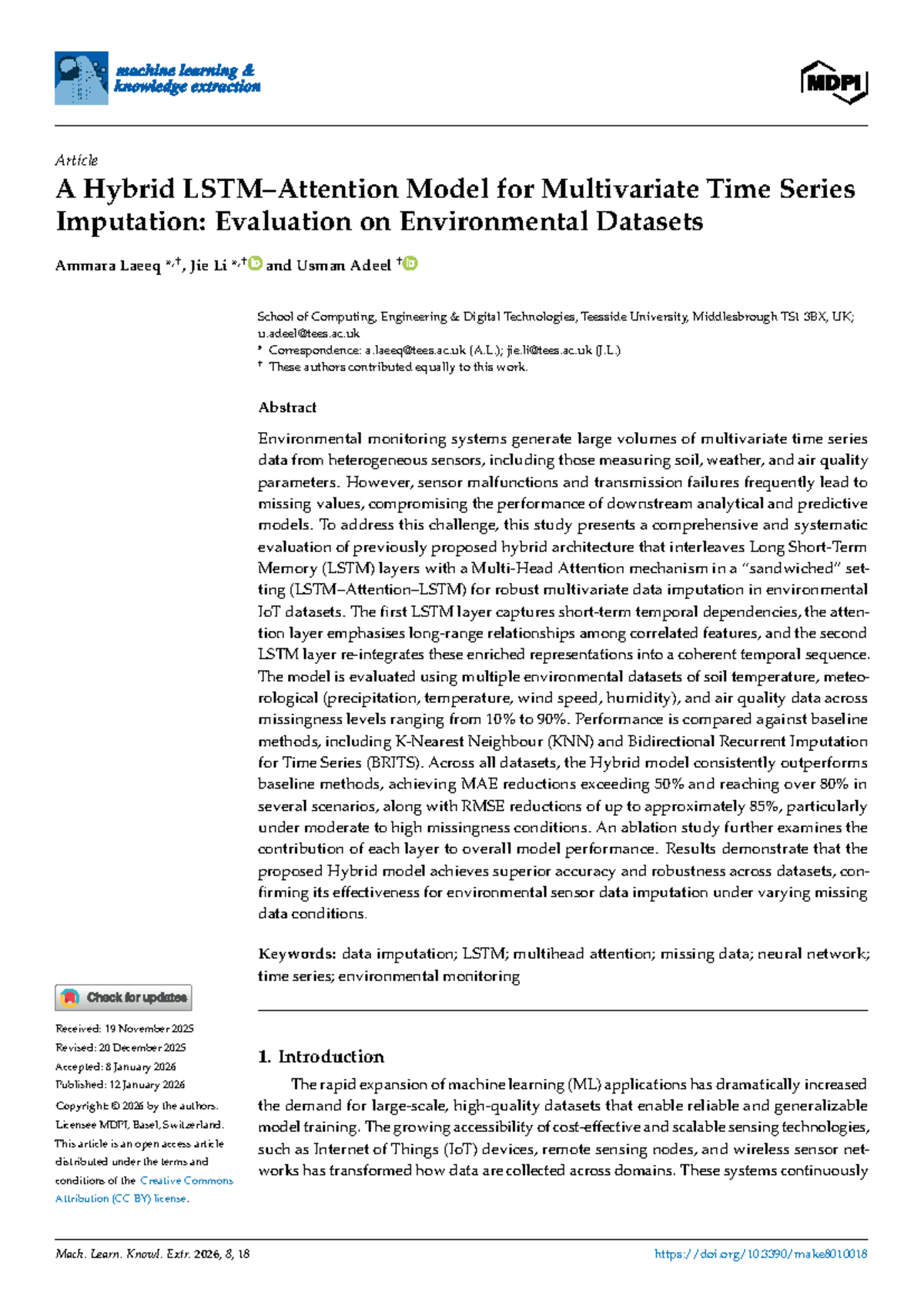 Hybrid LSTM-Attention Model for Multivariate Time Series Imputation in ...