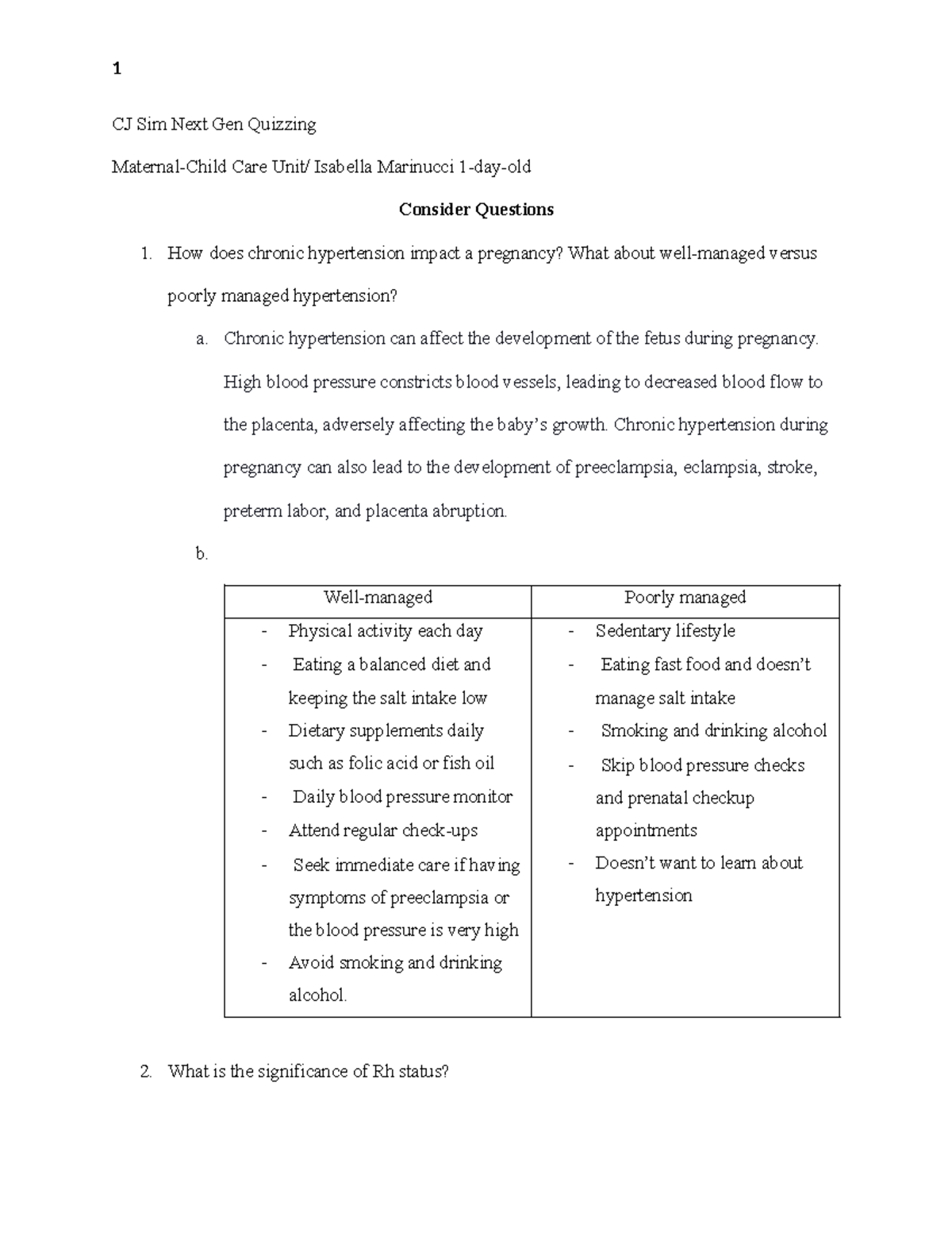 CJ Sim Maternal-Child Care Unit Quiz: Key Questions & Topics - Studocu