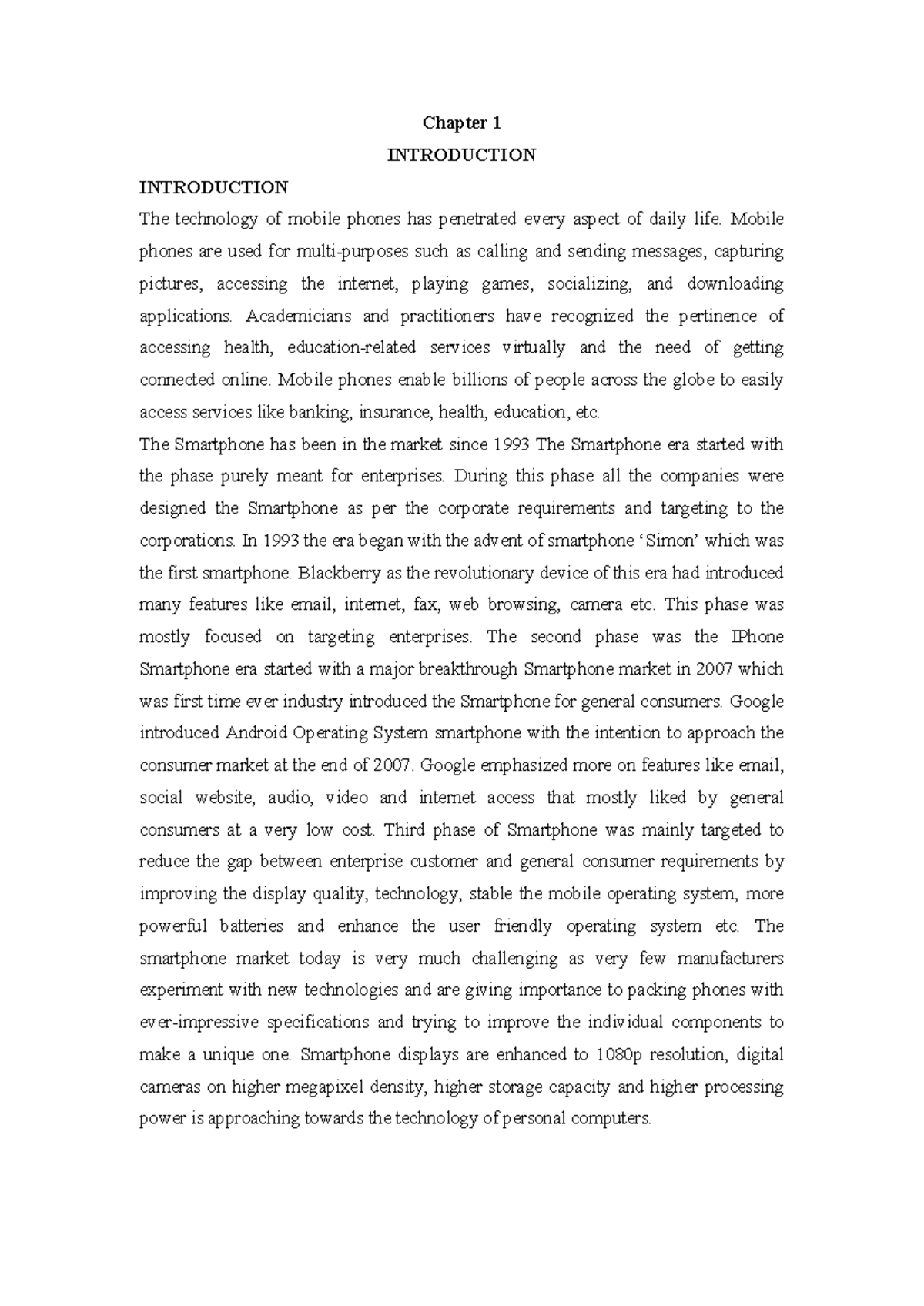 New format project report - Chapter 1 INTRODUCTION INTRODUCTION The ...