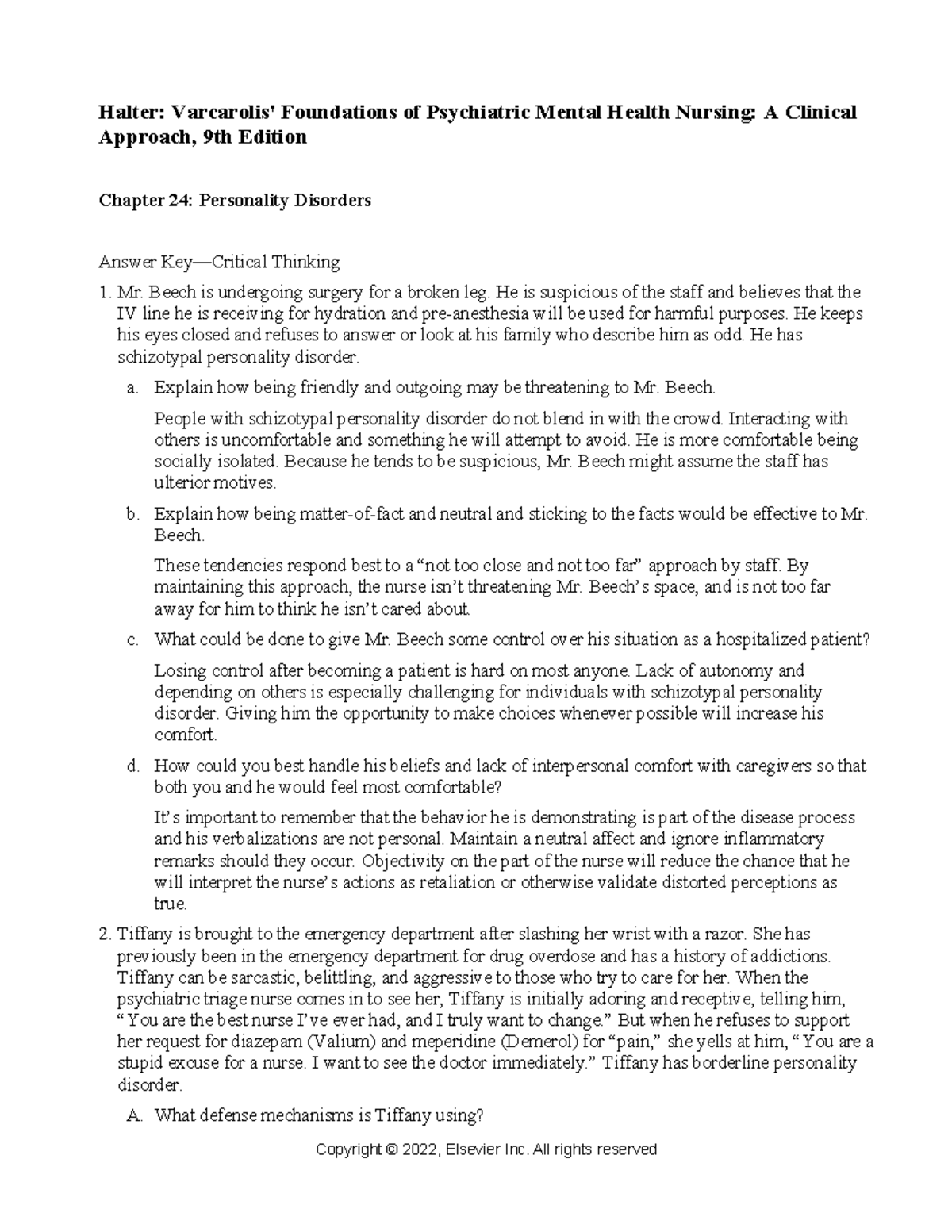 Chapter 024: Personality Disorders Practice Questions for Nursing ...
