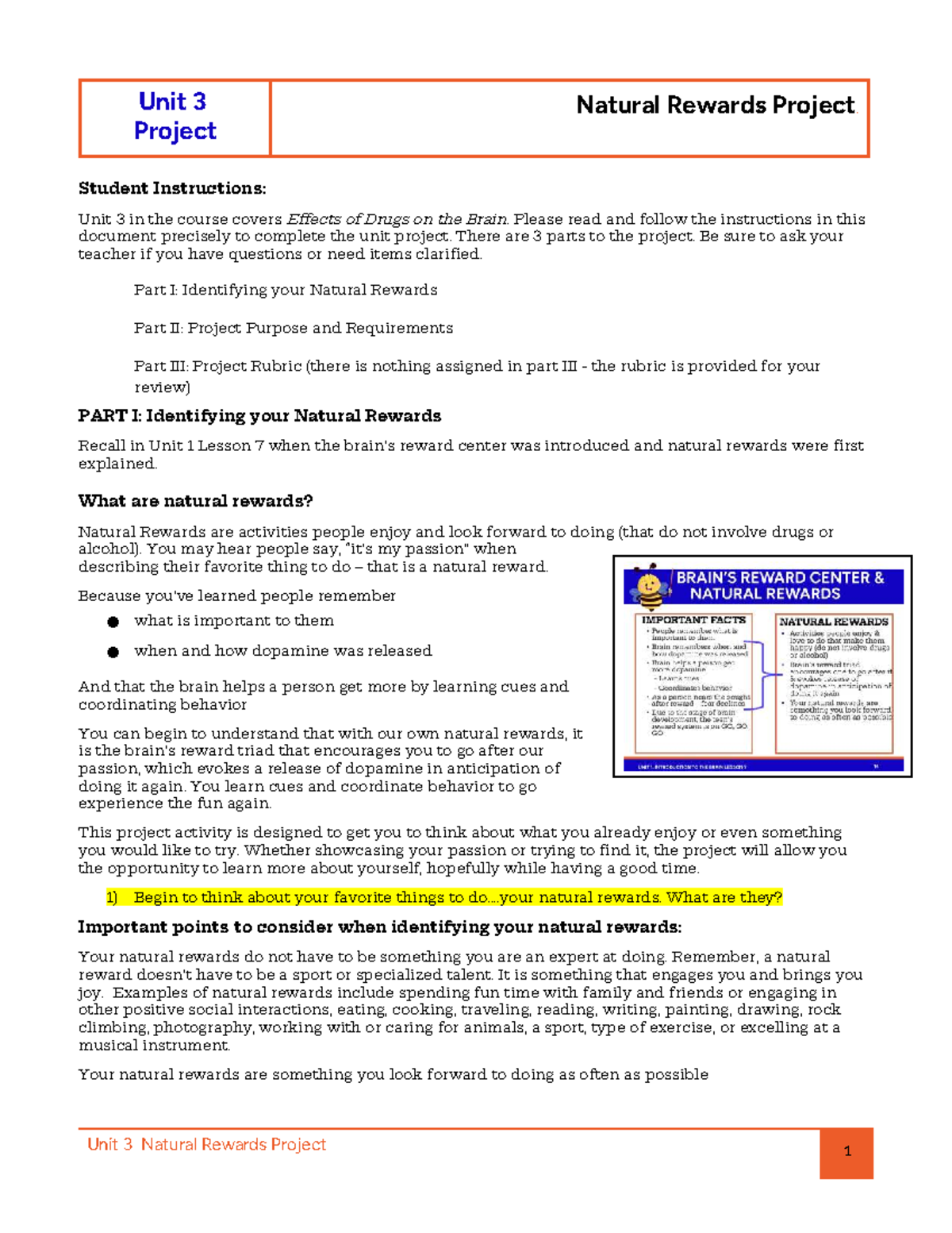 Unit 3: Natural Rewards Project - Instructions & Guidelines - Studocu