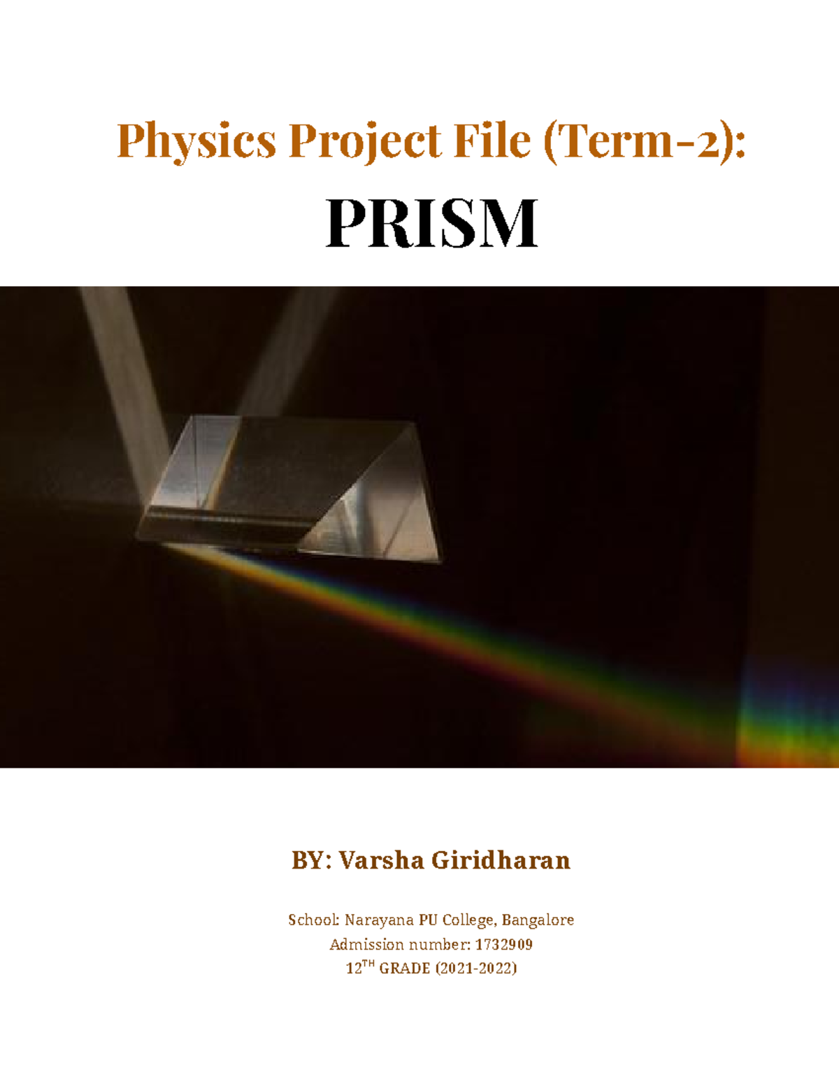 Physics Project on Prisms: CBSE Class 12 Assignment - Studocu