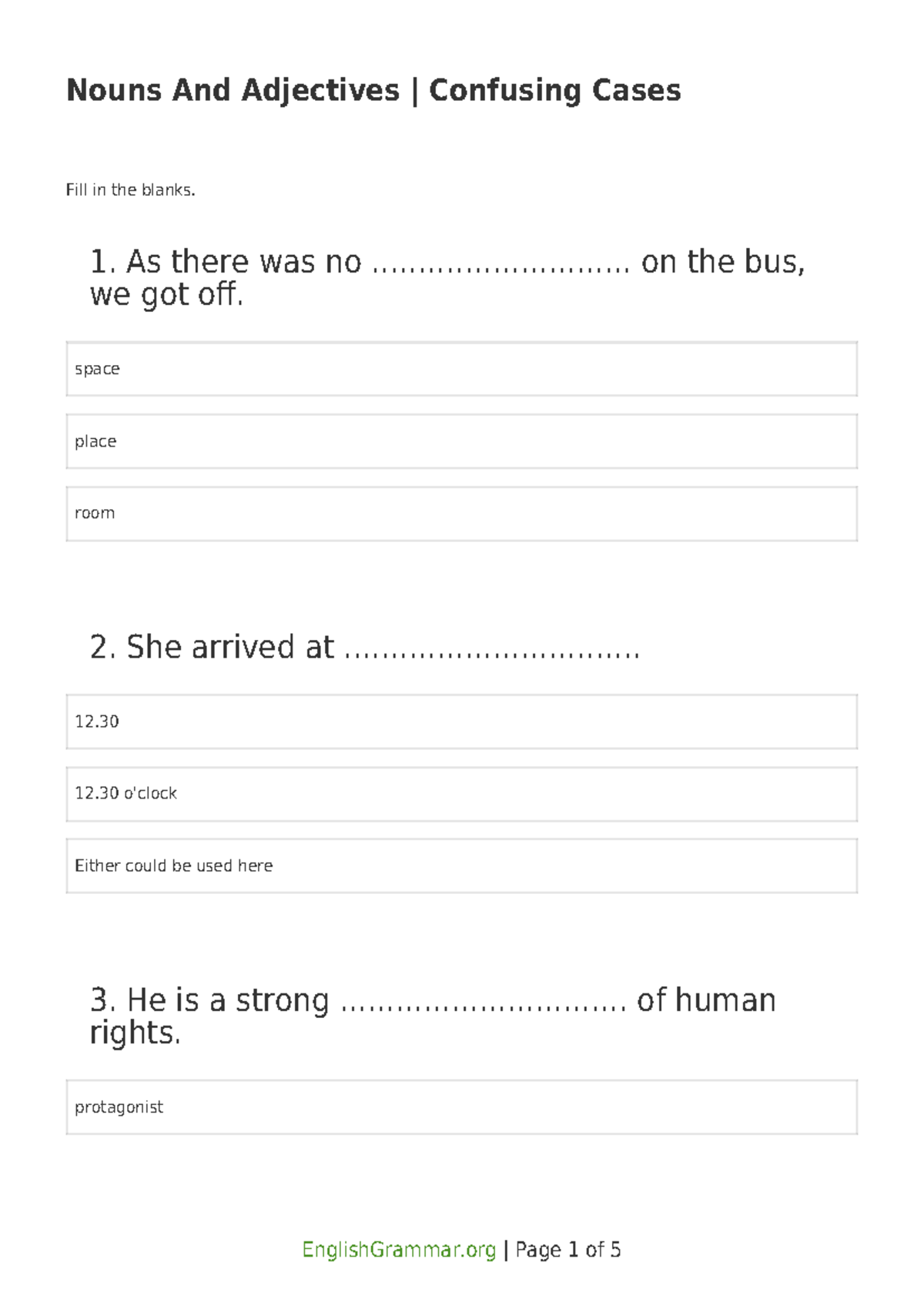 Nouns & Adjectives: Confusing Cases Fill-in-the-Blanks Exercise - Studocu