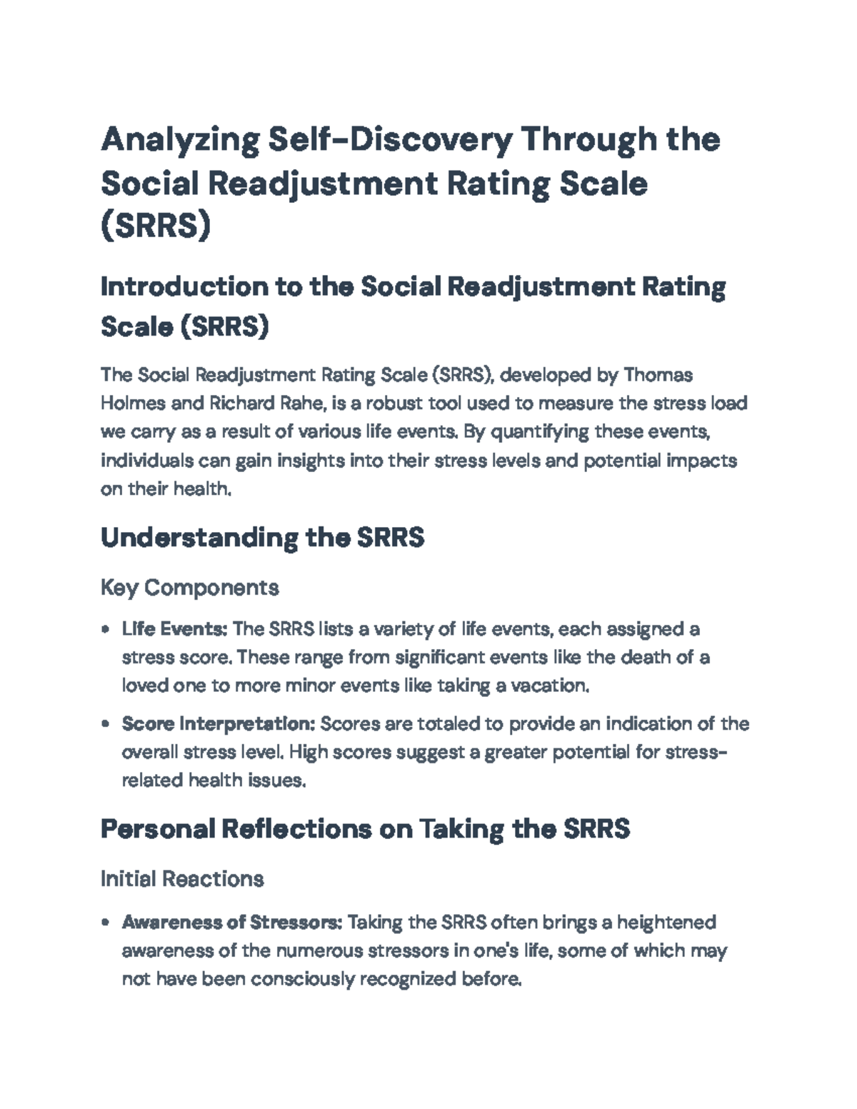 Analyzing Self-Discovery via the Social Readjustment Rating Scale (SRRS ...