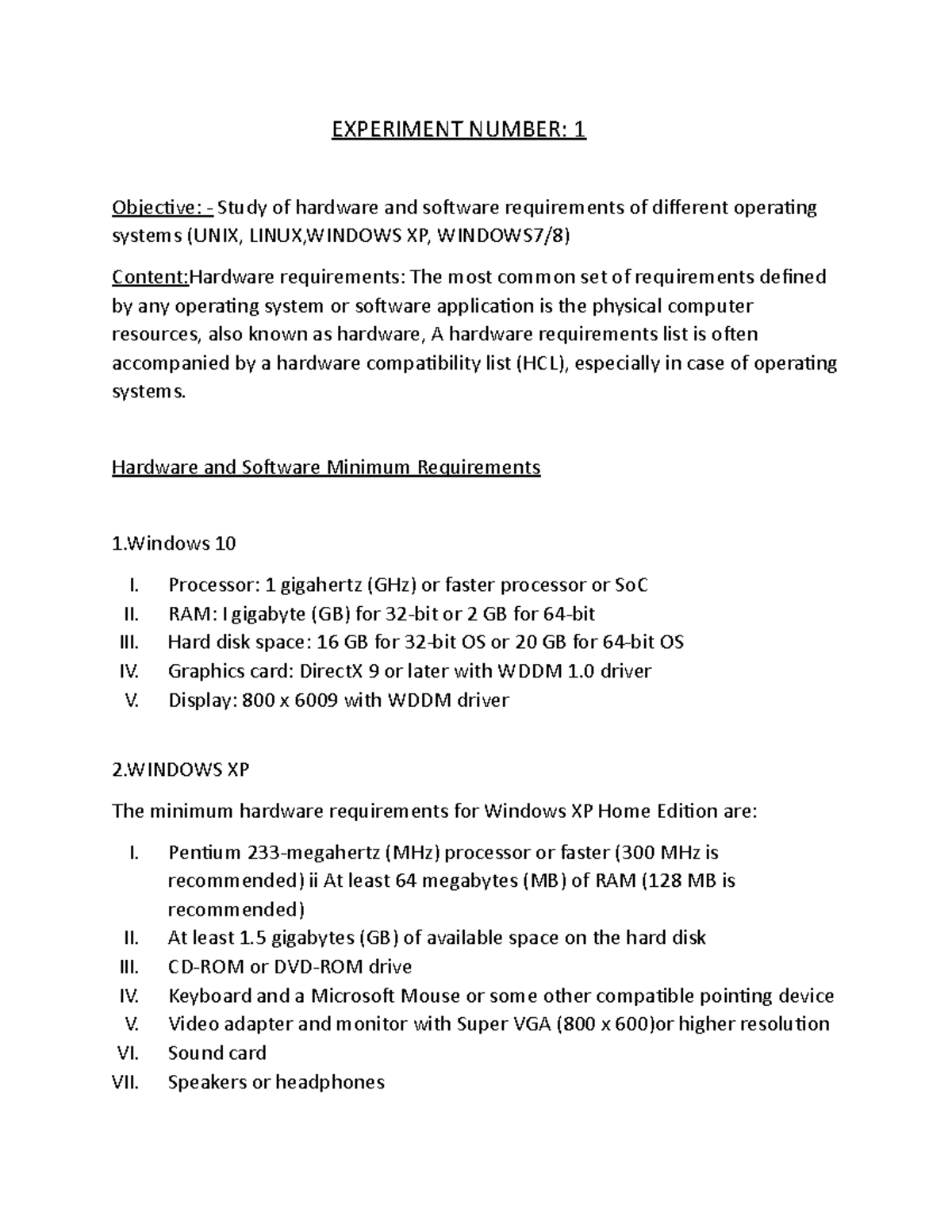 Os exp 1 - os exp 1 - EXPERIMENT NUMBER: 1 Objective: - Study of ...