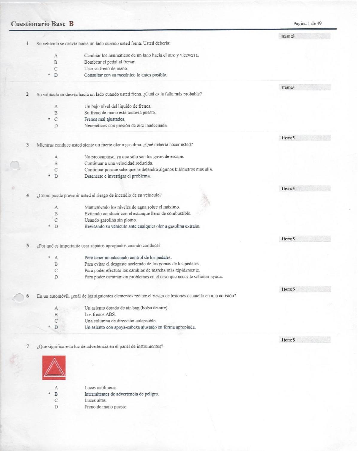 Cuestionario Clase B - auto - de EXAMEN TEORICO DE CONDUCCION ...