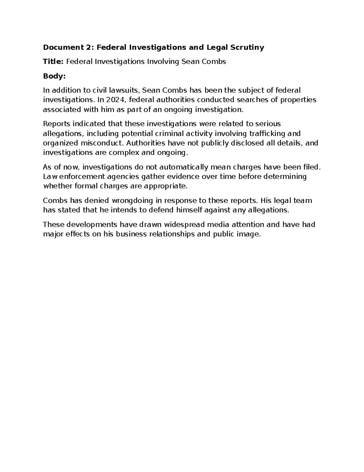 Federal Investigations & Legal Scrutiny of Sean Combs (Diddy) - Studocu