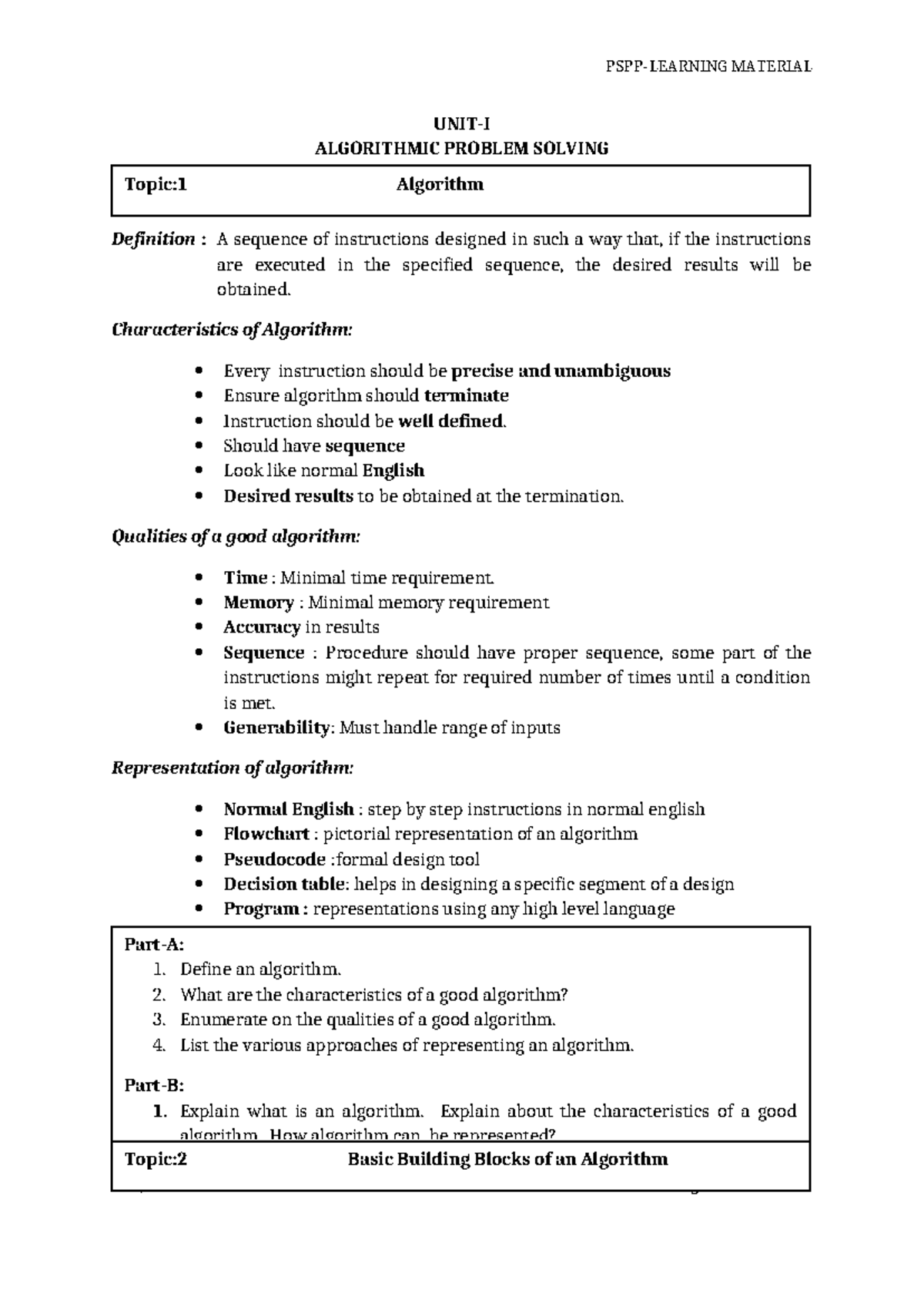 PSPP CSE101: Algorithmic Problem Solving Overview and Techniques - Studocu