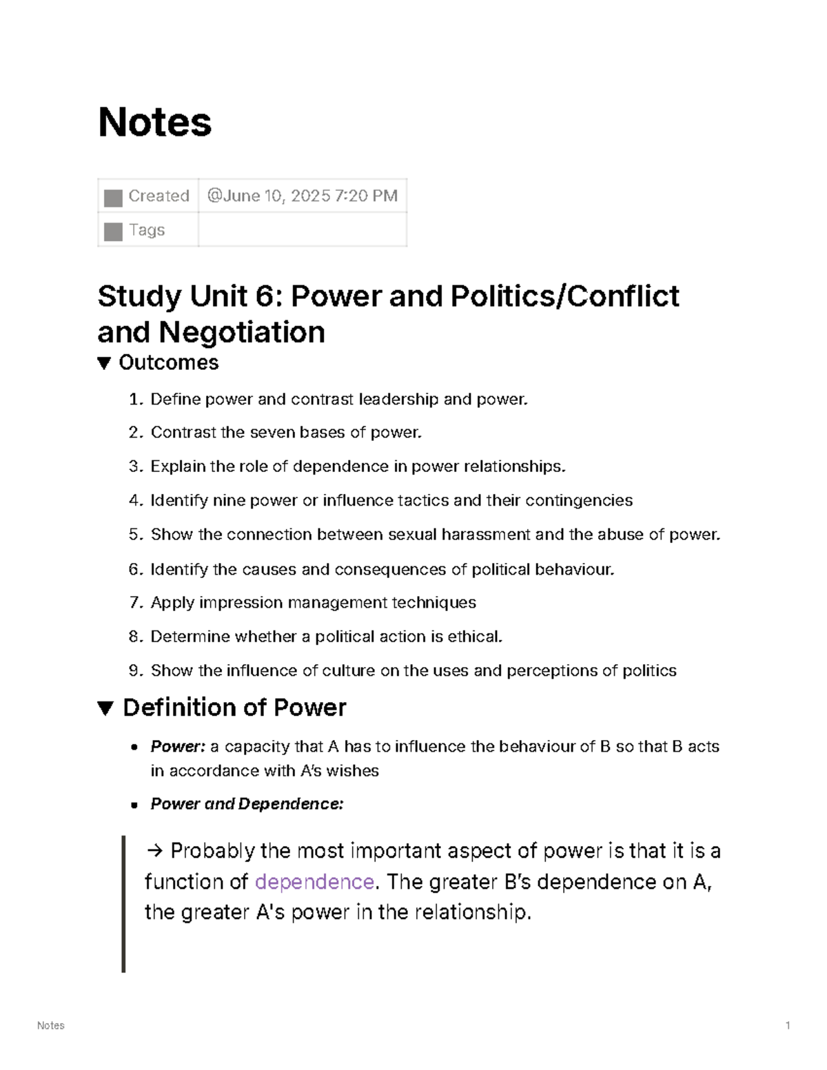 IOPS 2025: Unit 6 Notes on Power and Negotiation Dynamics - Studocu