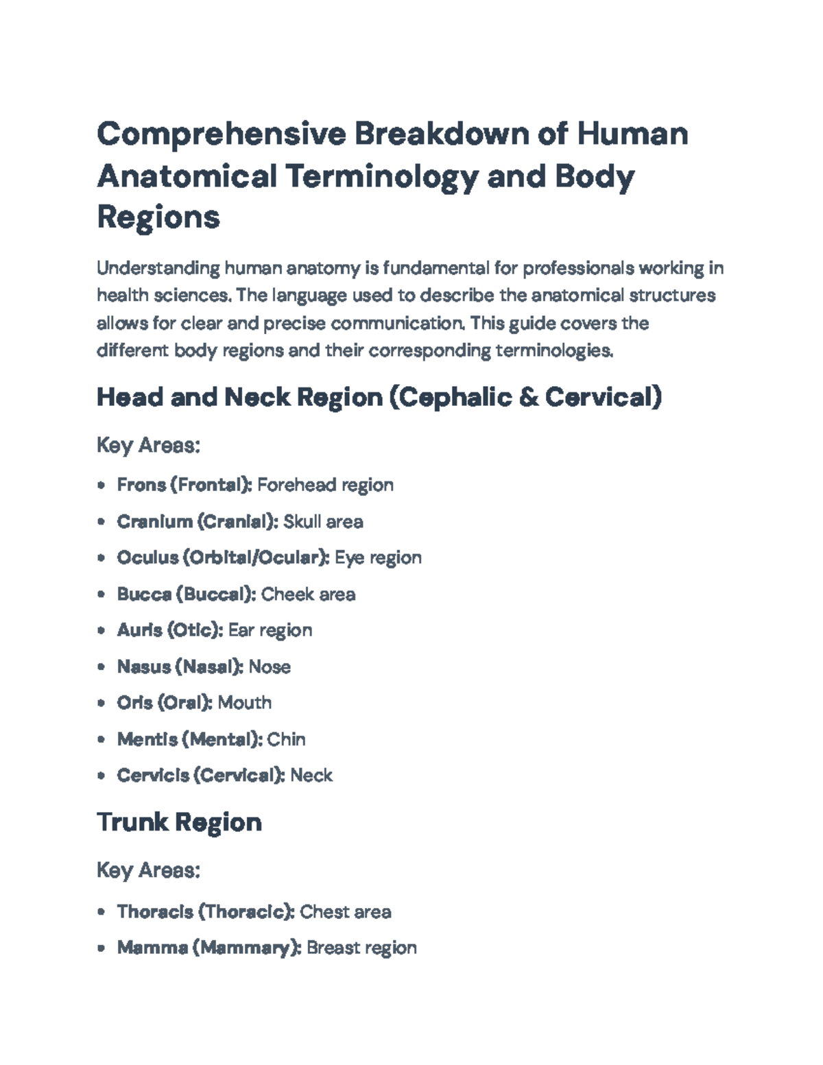 Human Anatomical Terminology and Body Regions Overview - Comprehensive ...