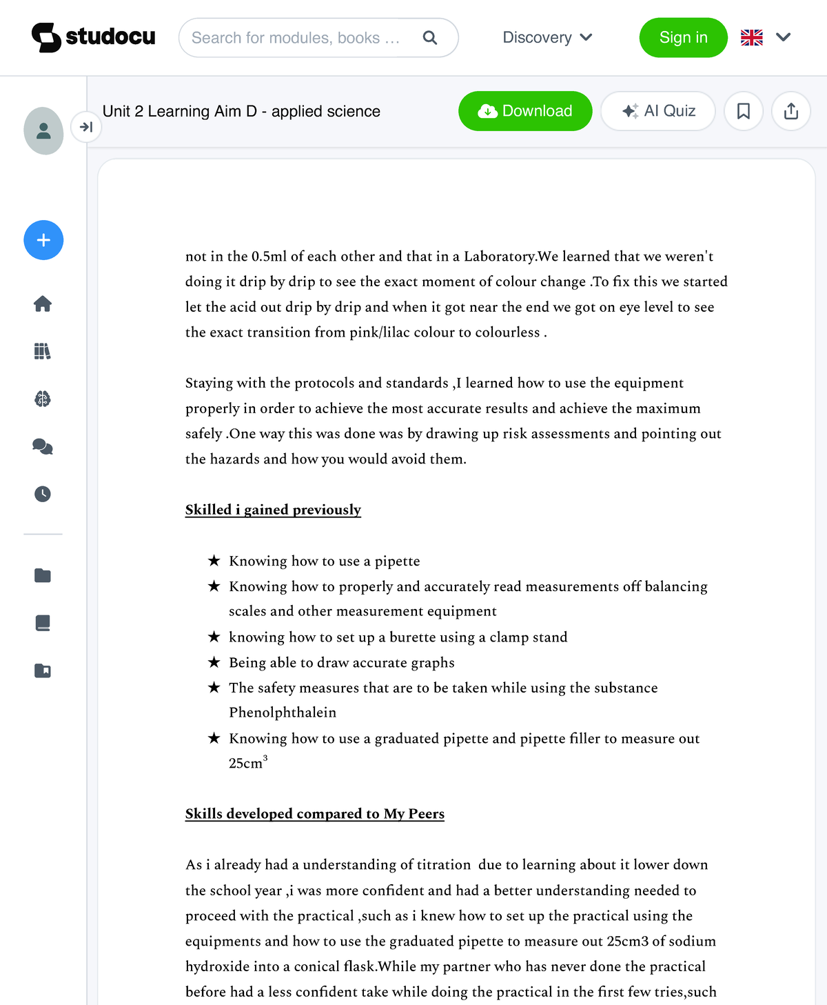 Unit 2 Learning Aim D - Applied Science Titration Experiment Insights ...