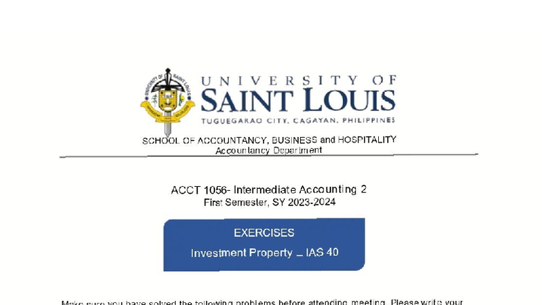 Investment Property Exercises - ACCT Intermediate Accounting 2 - Studocu