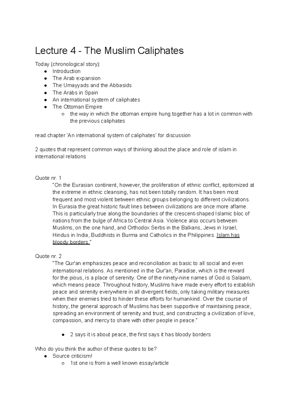 Lecture 4: The Muslim Caliphates and Their Global Impact - Studocu