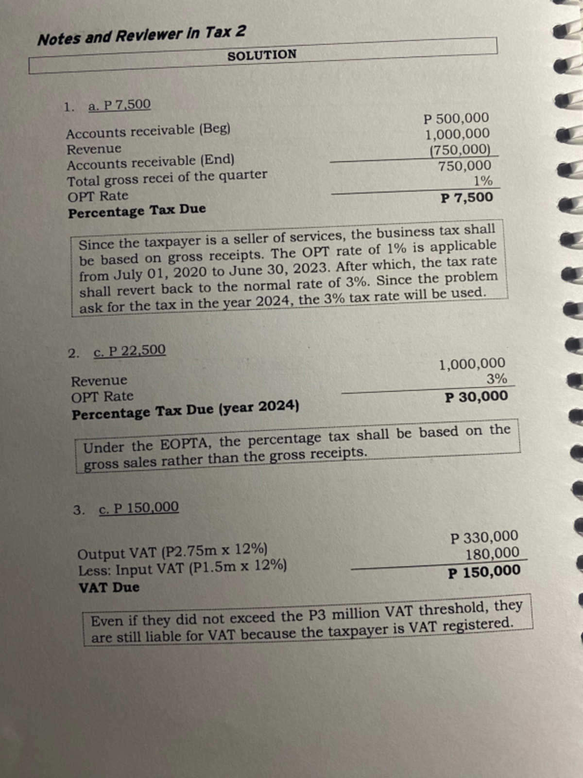 OPT - Tax 2 Reviewer: Solutions & Notes for 2024 - Studocu