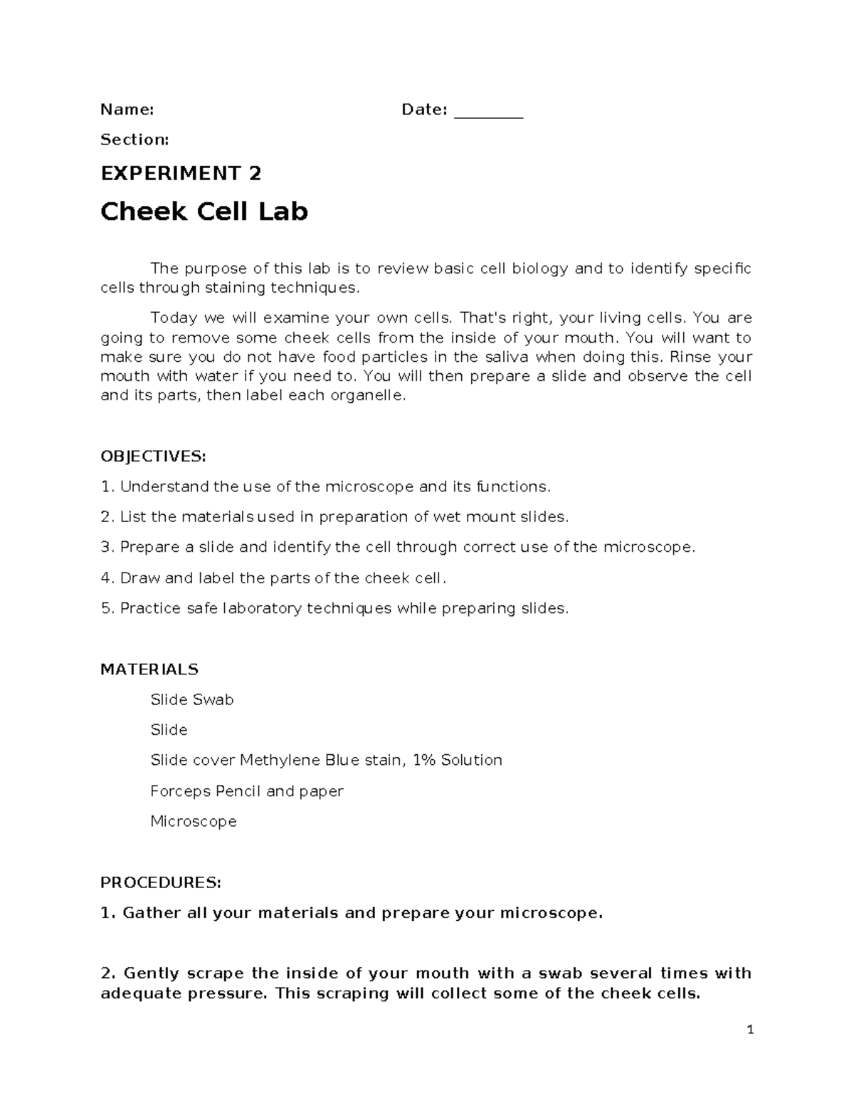 LAB-Activity-2-Cheek Cell Experiment Guide - Studocu