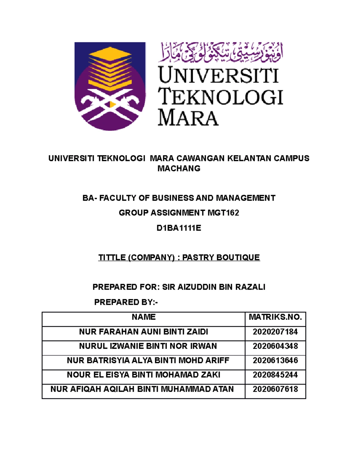 MGT 162 Group assignments (company) - FUNDAMENTALS OF MANAGEMENT (MGT 162) GROUP ASSIGNMENT ...