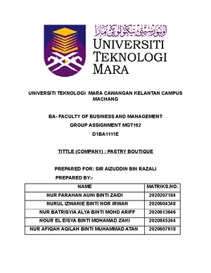Individual Assignment MGT 162 - INDIVIDUAL ASSIGNMENT STUDENT SELF ...